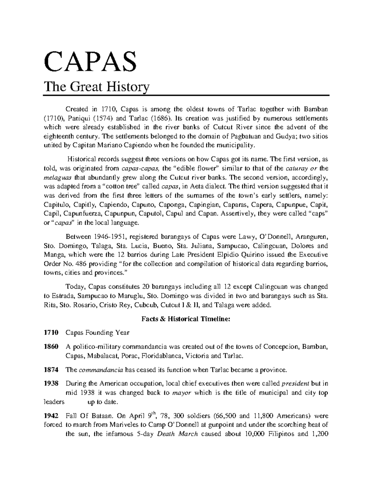 History Municipality of Capas - CAPAS The Great History Created in 1710 ...