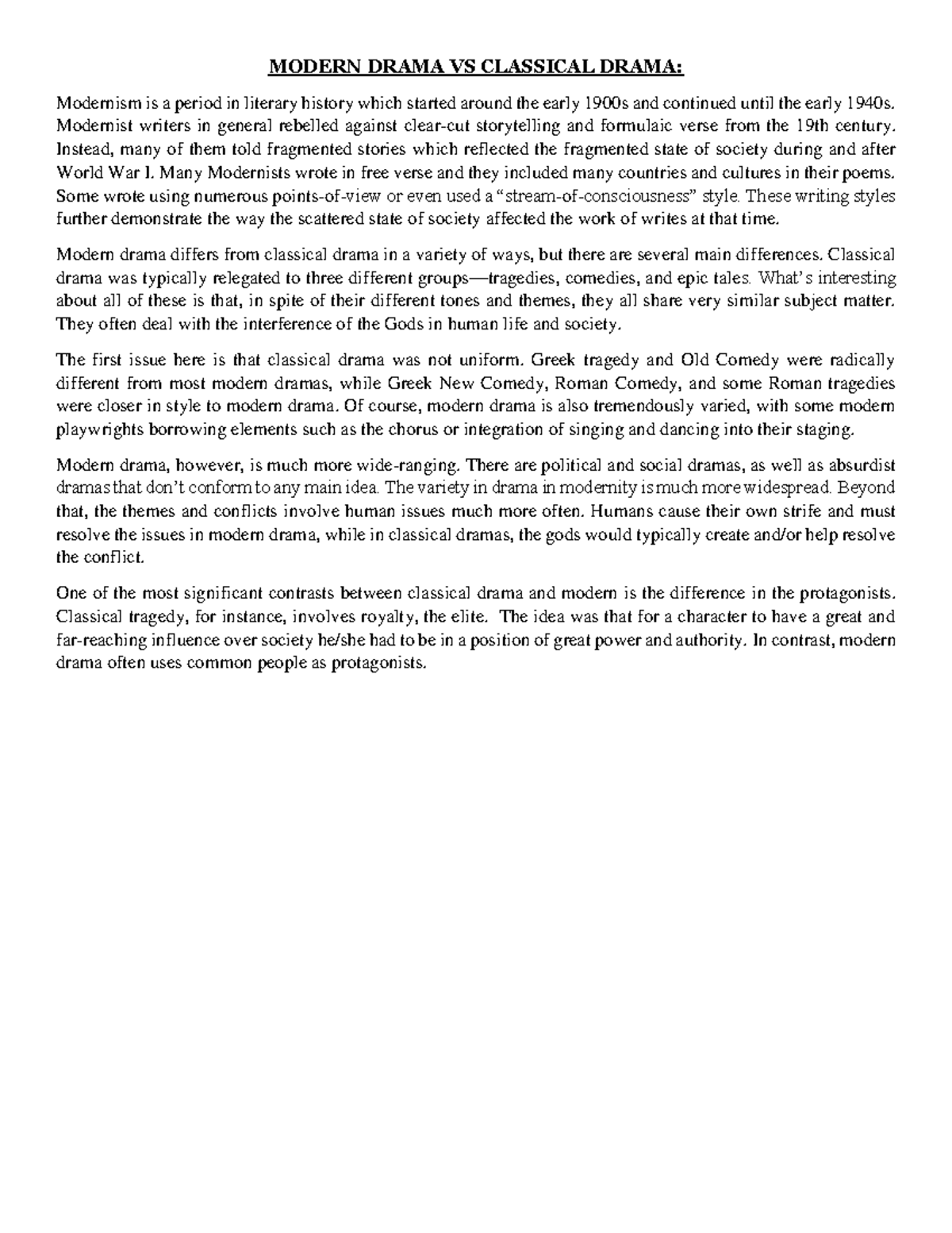 Modern Drama VS Classical Drama - MODERN DRAMA VS CLASSICAL DRAMA ...