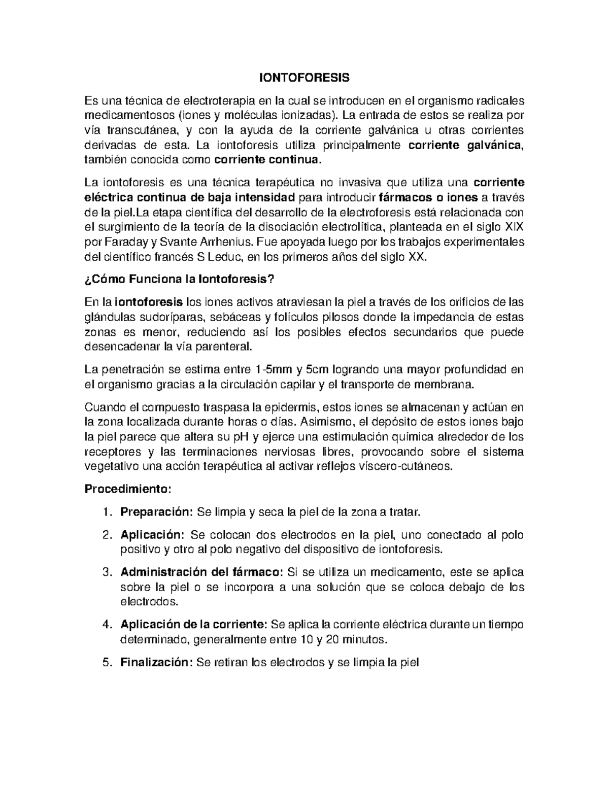 Iontoforesis - IONTOFORESIS Es una técnica de electroterapia en la cual ...