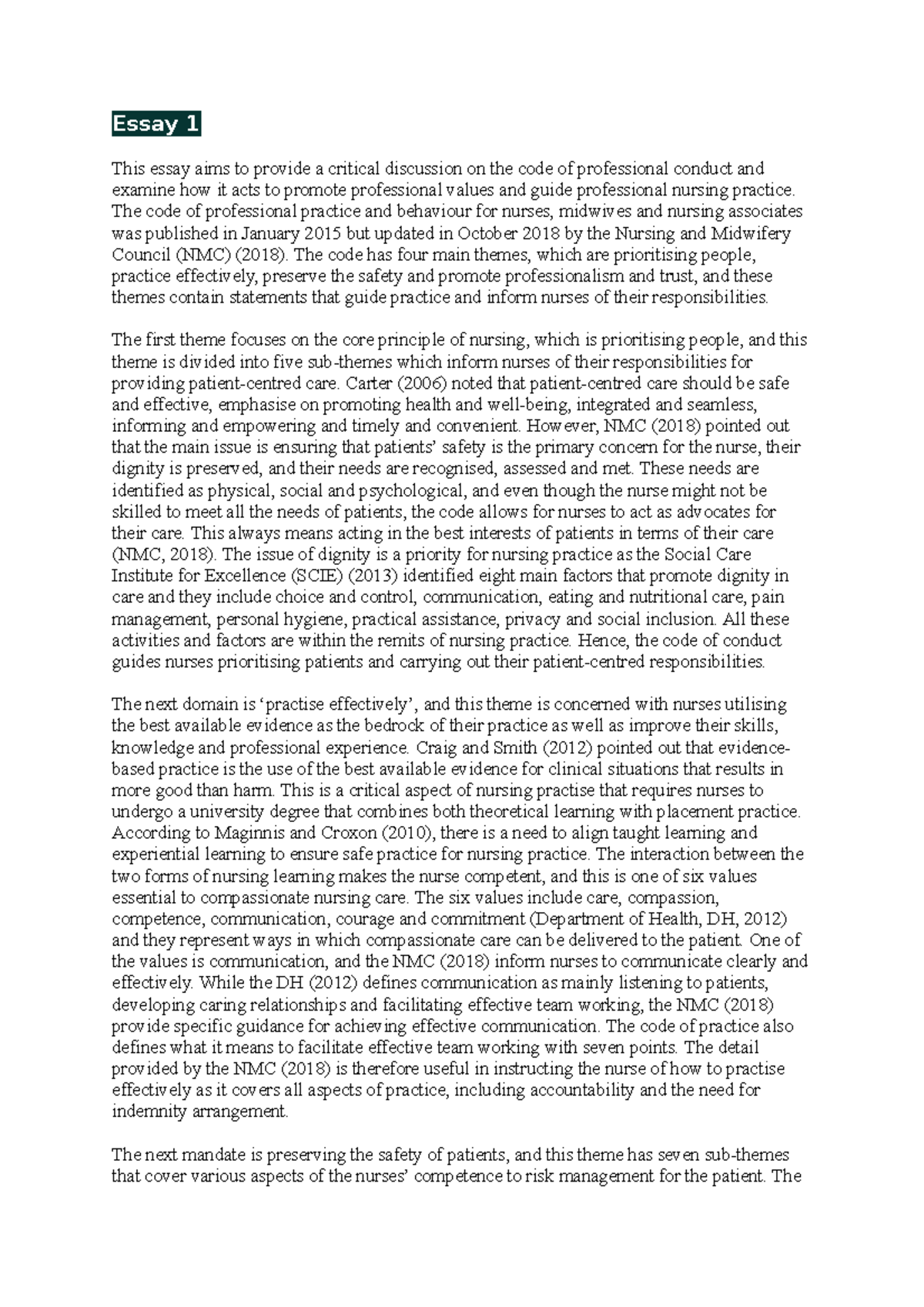 Essay 1 - Essay 1 This essay aims to provide a critical discussion on ...