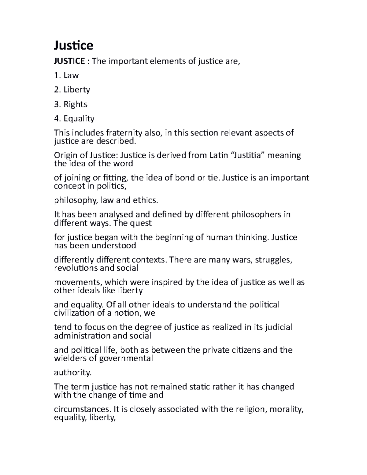 Justice polity notes - Justice JUSTICE : The important elements of ...