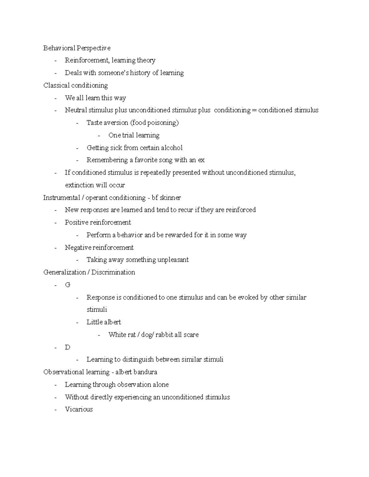 AP 5 (causes - behavioral) - Behavioral Perspective - Reinforcement ...