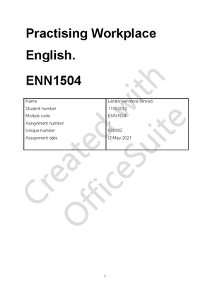 ENN1504 Assignment 01 2023 - QUESTION 01 TO: All Unemployed Youth of ...