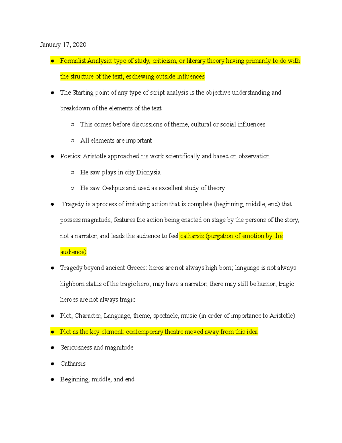Script Analysis Notes - January 17, 2020 Formalist Analysis: type of ...