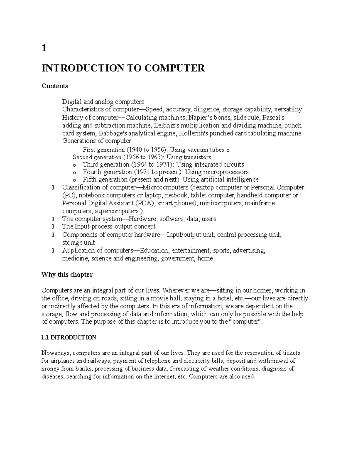 UNIT I - it will be useful for begineers - 1 INTRODUCTION TO COMPUTER ...