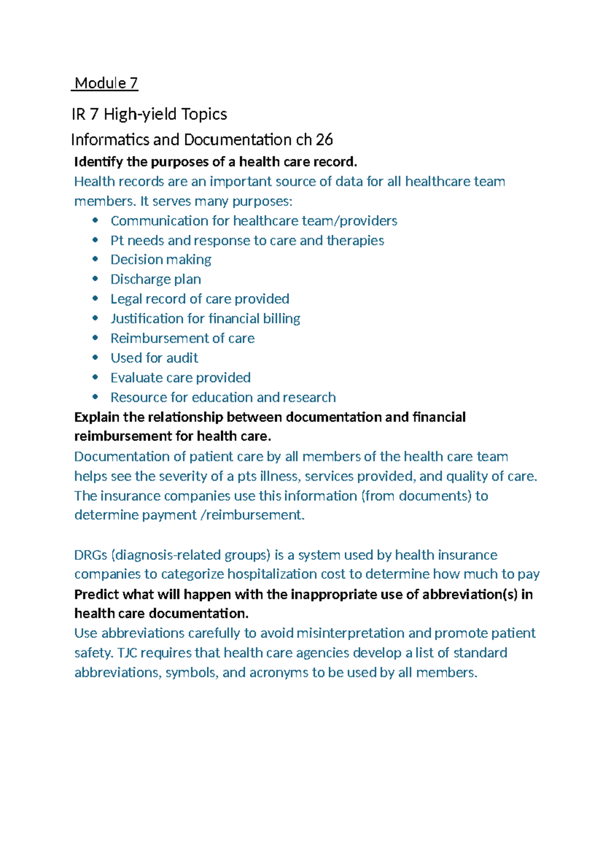 High yield 7 - study guide - Module 7 IR 7 High-yield Topics ...