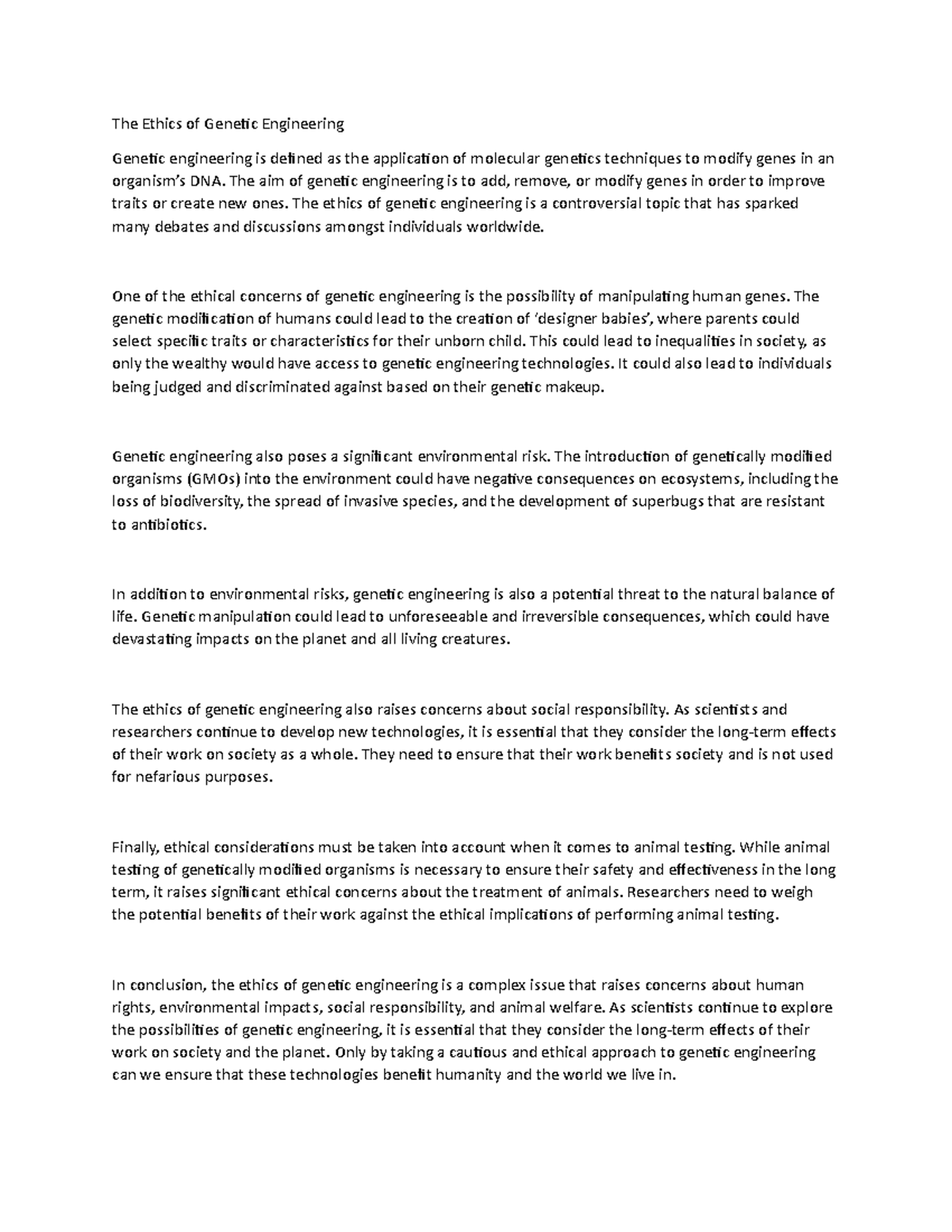 The Ethics of Genetic Engineering - The Ethics of Genetic Engineering ...