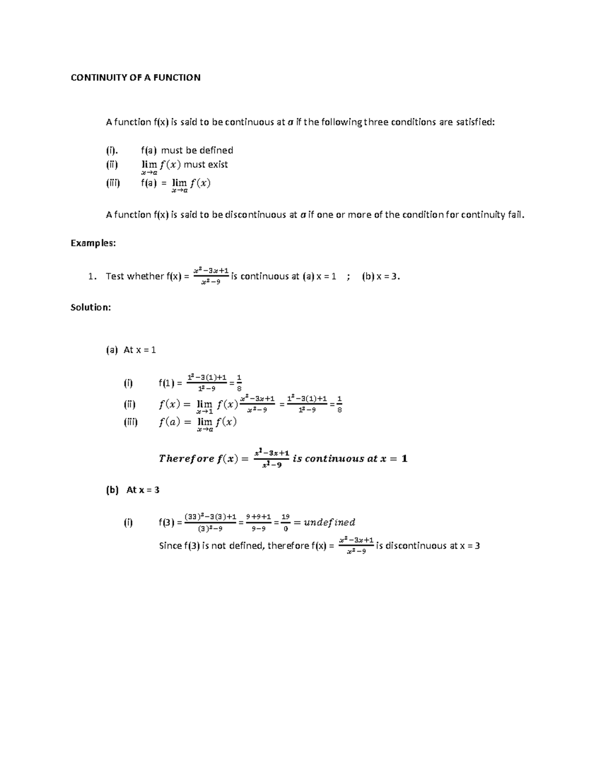 Continuity Of A Function Continuity Of A Function A Function F X Is