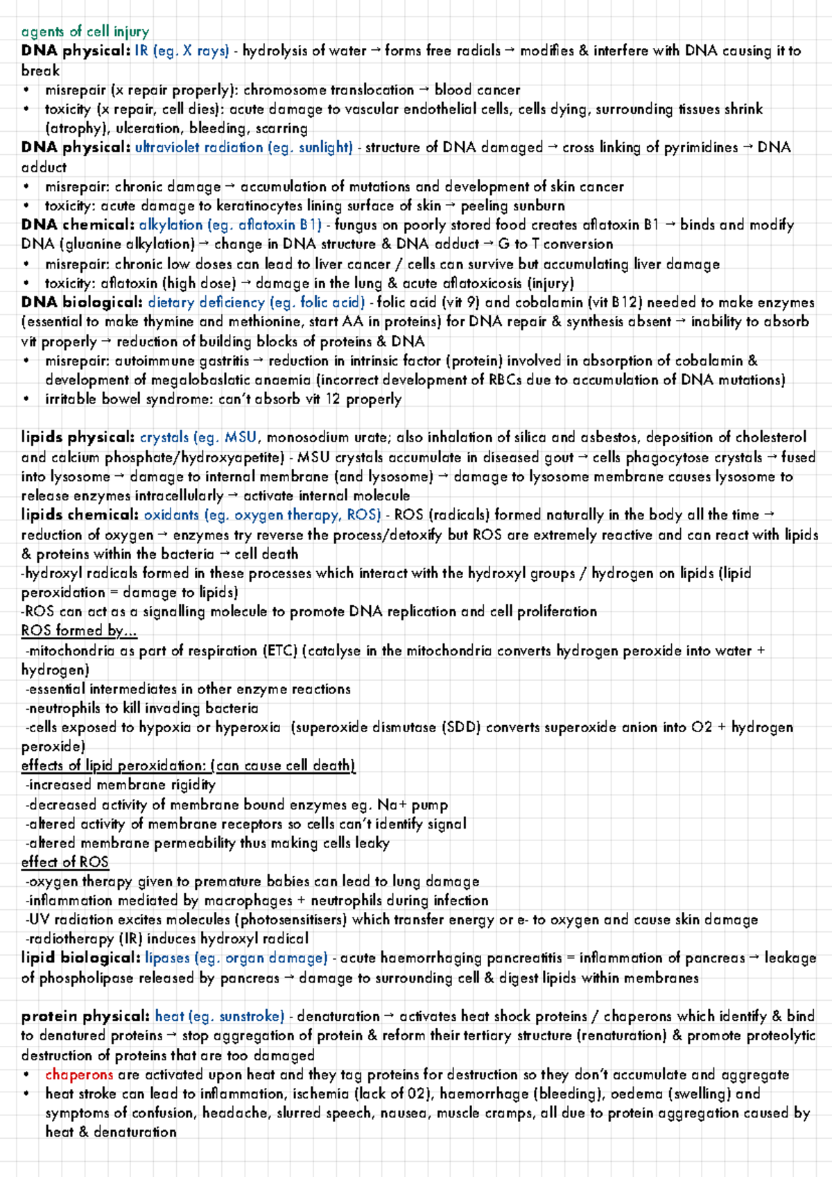 Medsci notes - Summary Mechanisms of Disease - agents of cell injury ...