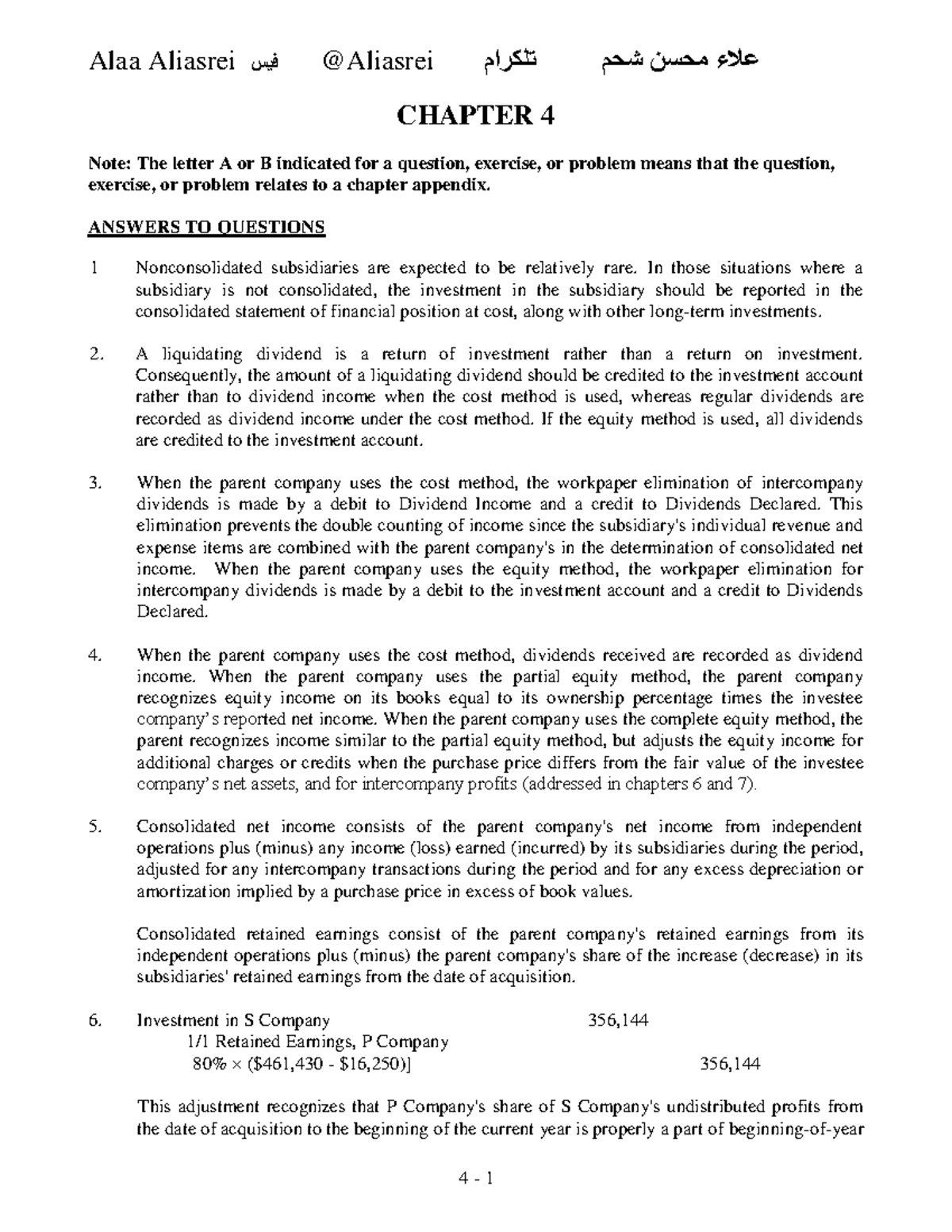 Ch04 - Book Solutions - CHAPTER 4 Note: The letter A or B indicated for a question, exercise, or ...
