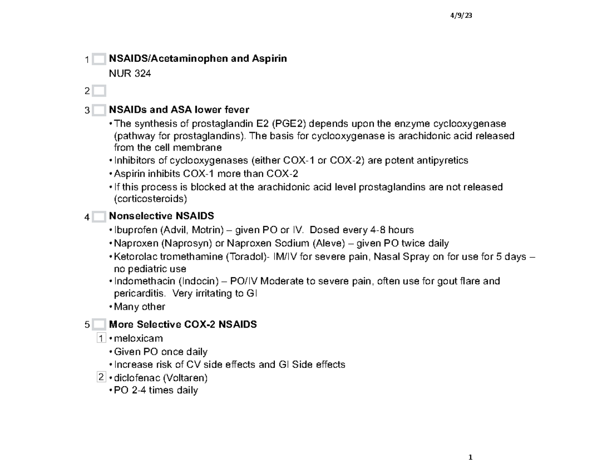 Jsnsaids and Acetaminophen-1 - 4/9/ 1 NSAIDS/Acetaminophen and Aspirin ...
