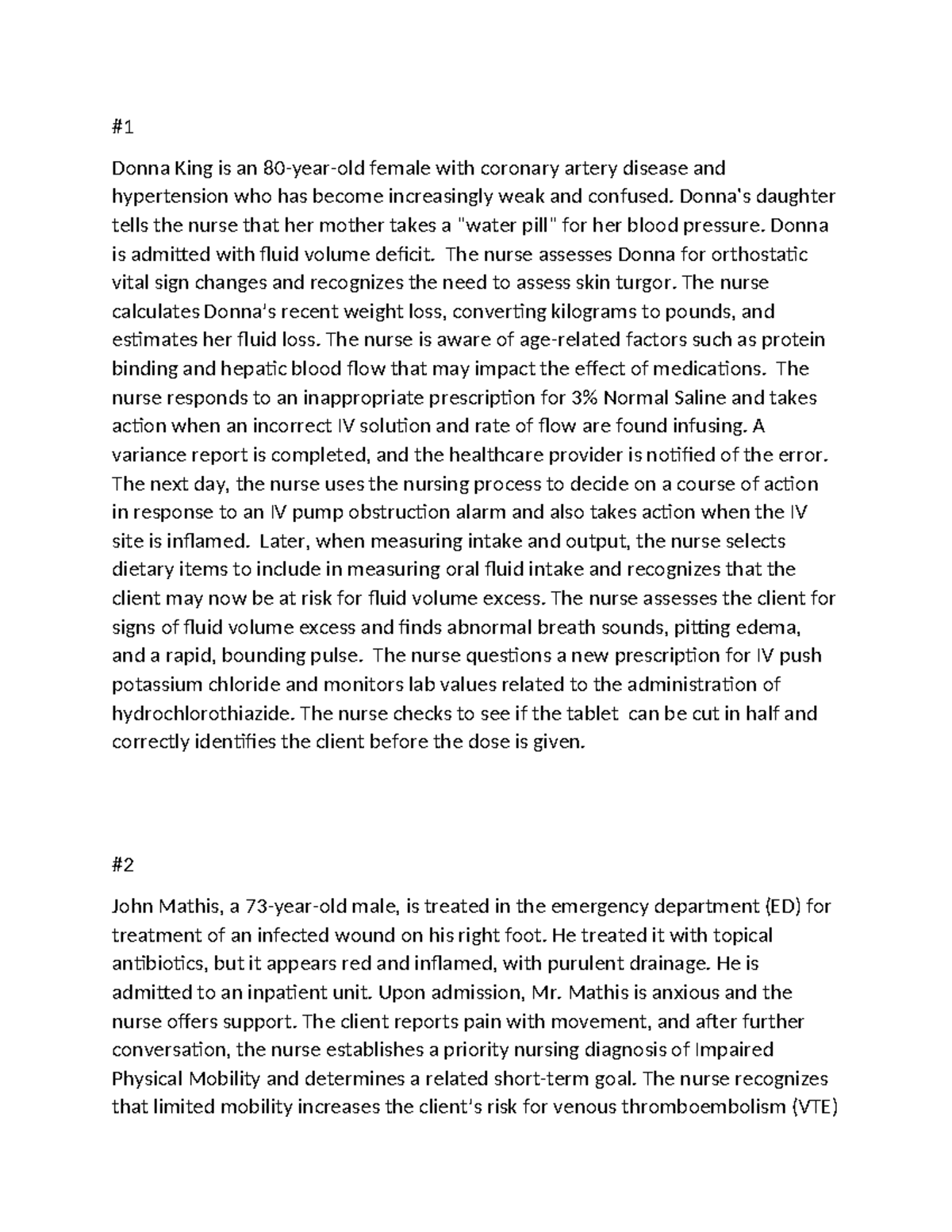 Case studies - study guide - Donna King is an 80-year-old female with coronary artery disease ...