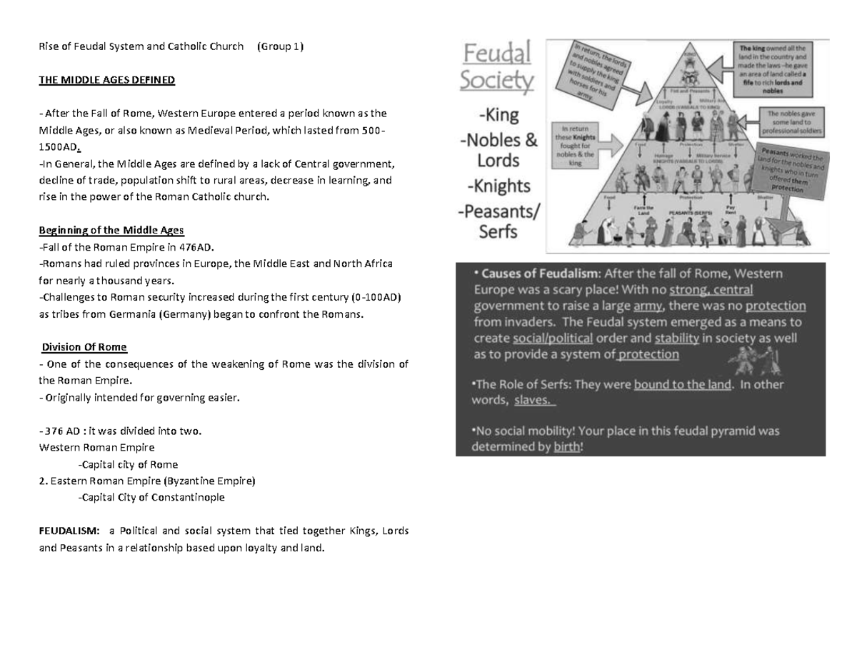 Rise of Feudal System and Catholic Church Handouts - Rise of Feudal ...