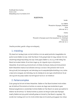 Pleitnota - Rechtbank: Rota Carolina, afdeling civiel recht Locatie ...