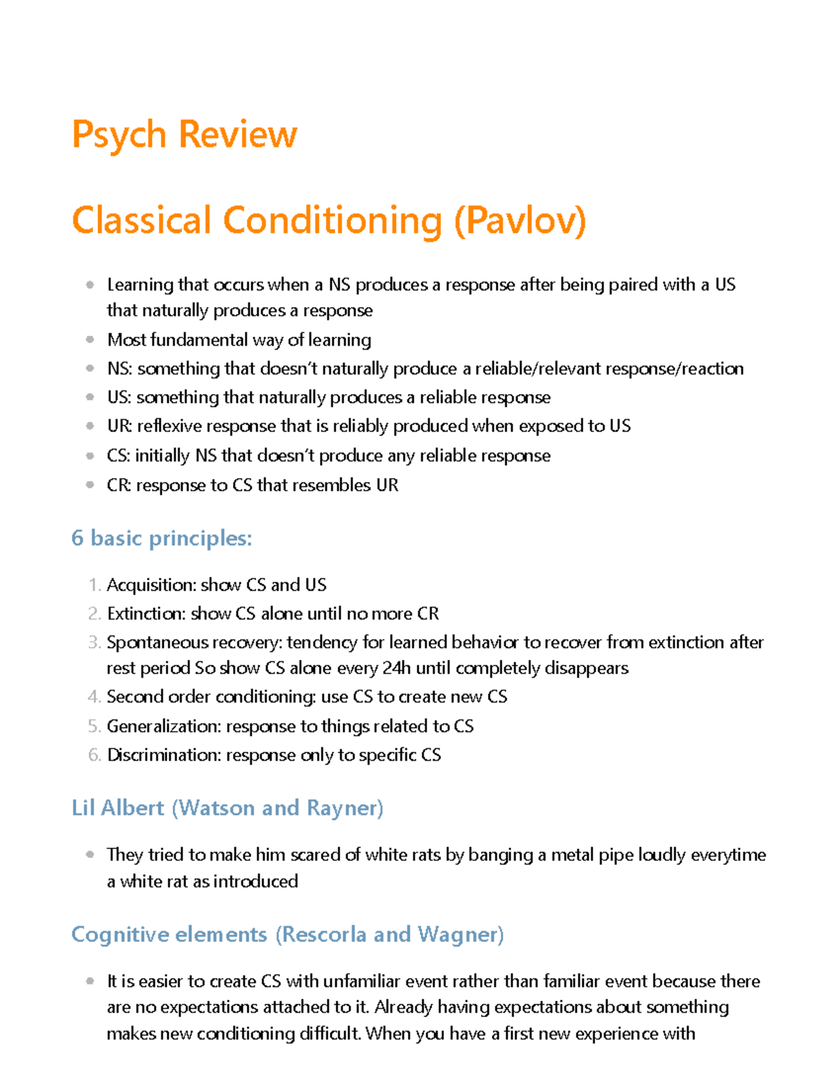 Psych Review notes for intro to psych - Psych Review Classical ...