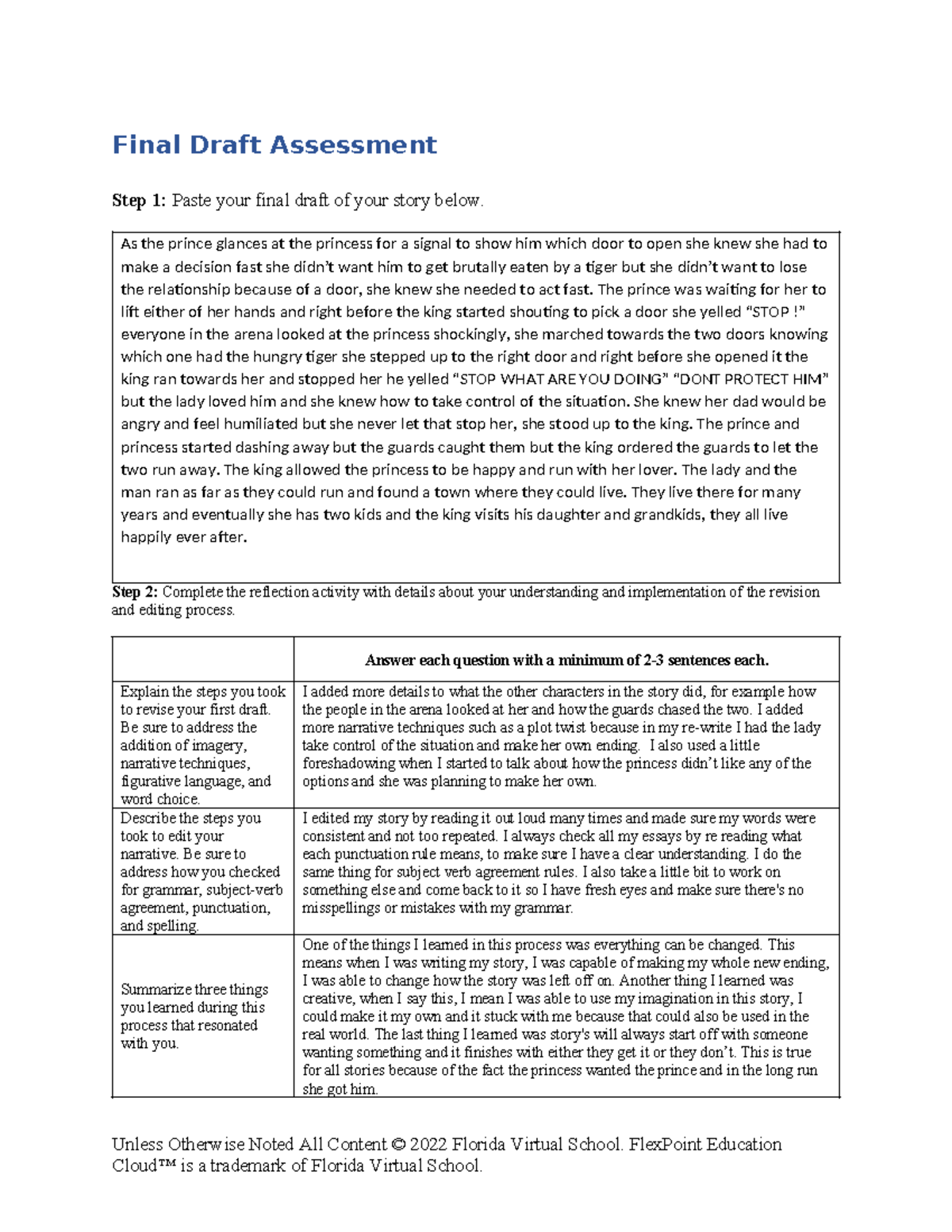 Final draft assess rubric - Final Draft Assessment Step 1: Paste your final draft of your story ...