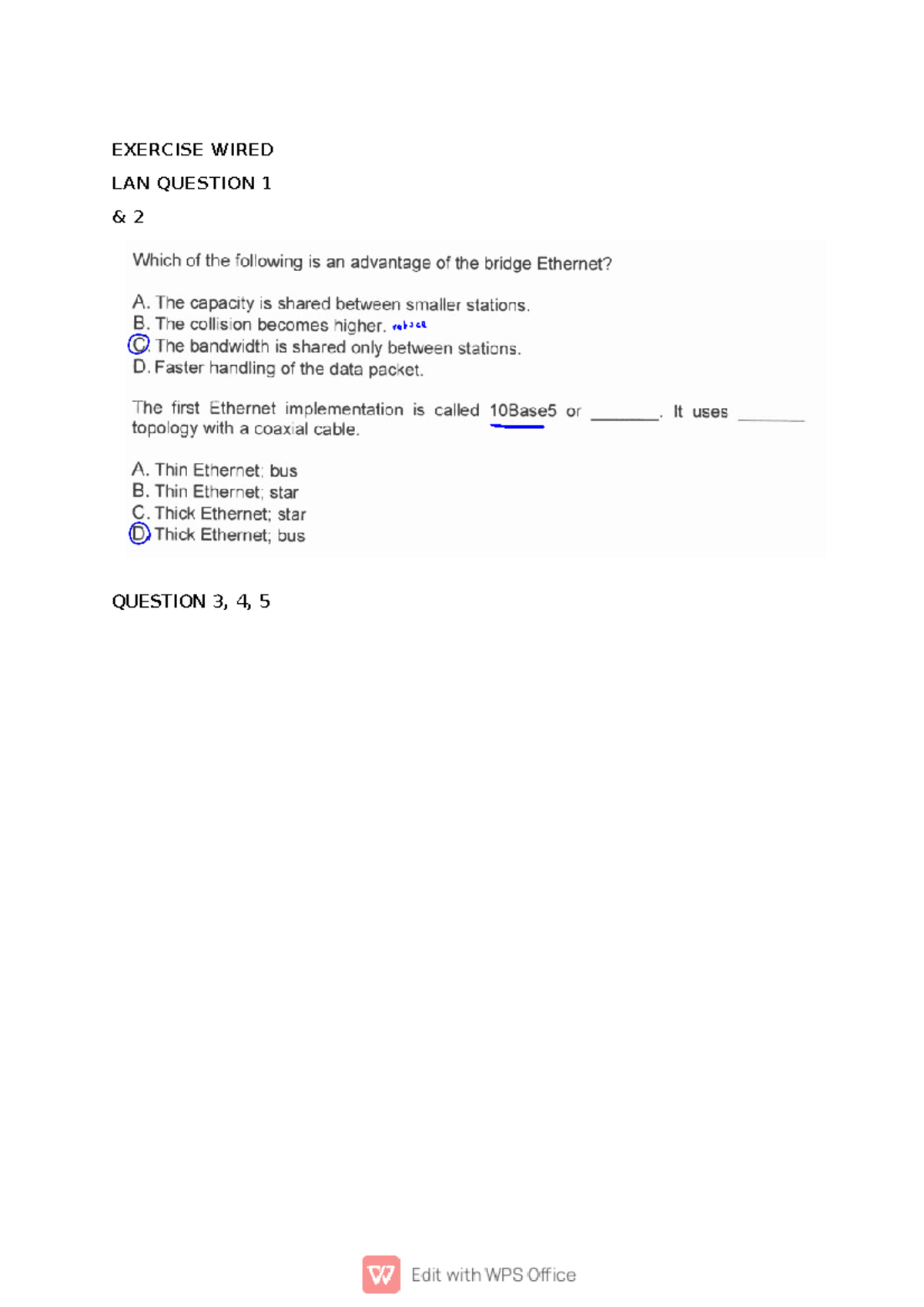 Exercise Wired Exercise Wired Lan Question 1 And 2 Question 3 4 5