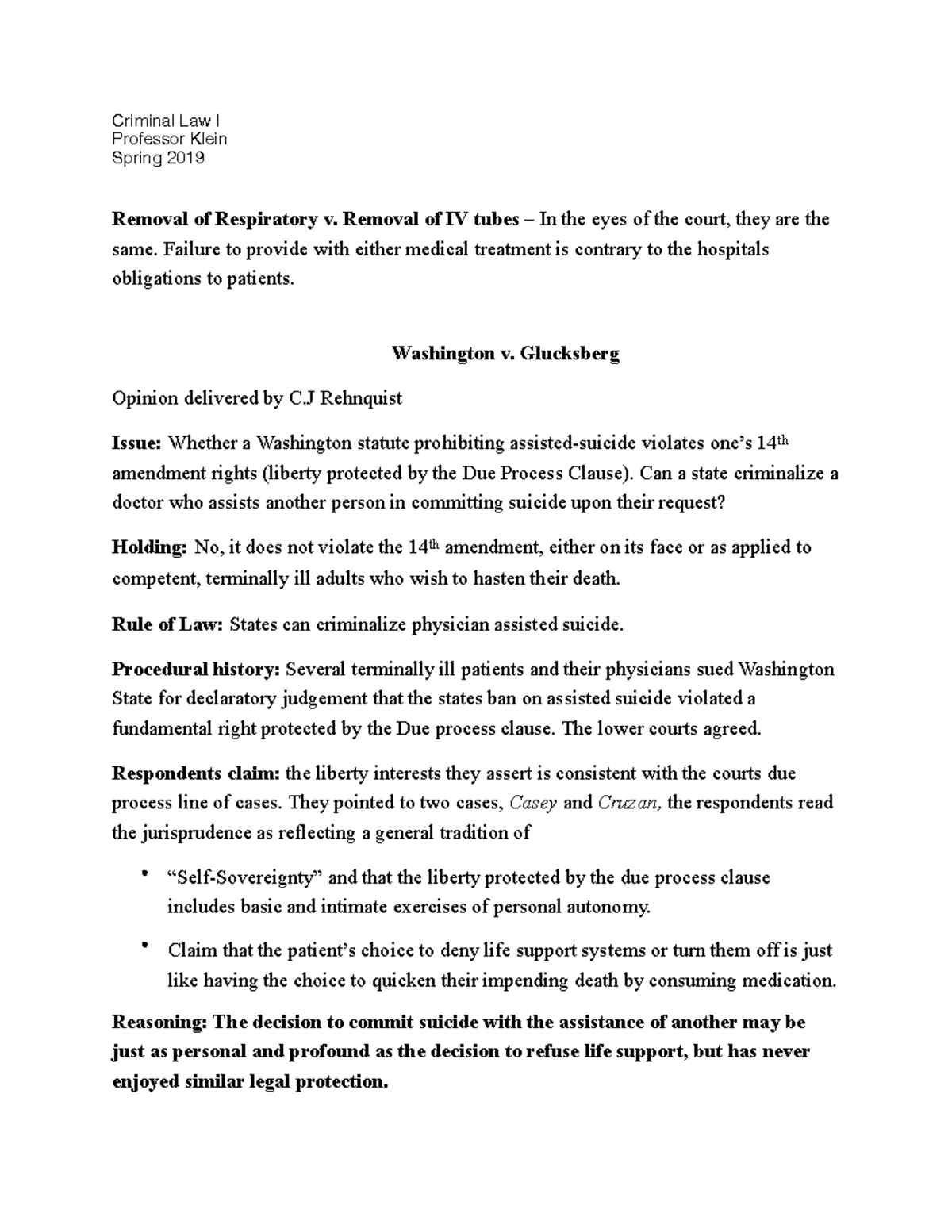 Case Analysis on 14th Amendment Due Process vs. Assisted Suicide ...