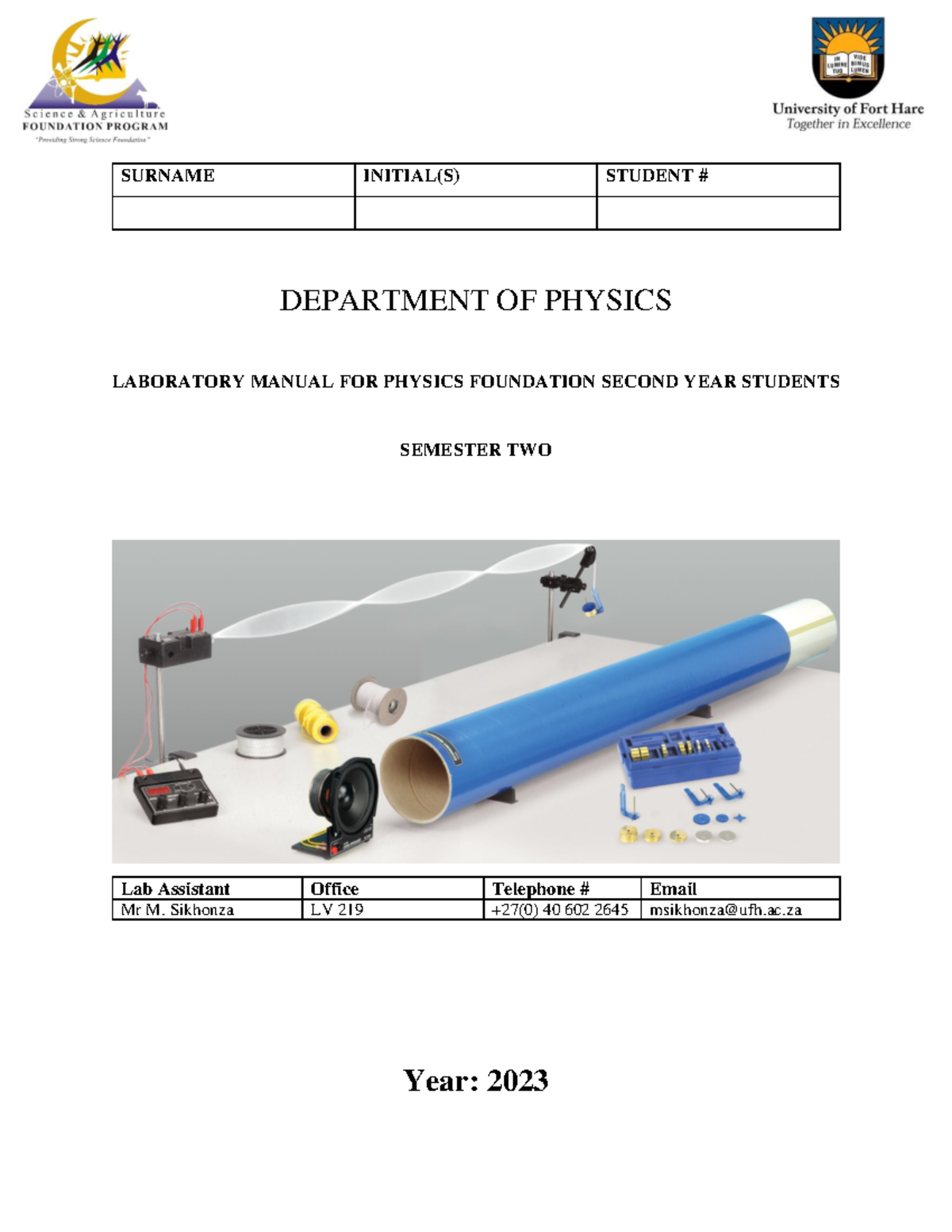 Lab manual for oscillations and mechanical waves - SURNAME INITIAL(S ...