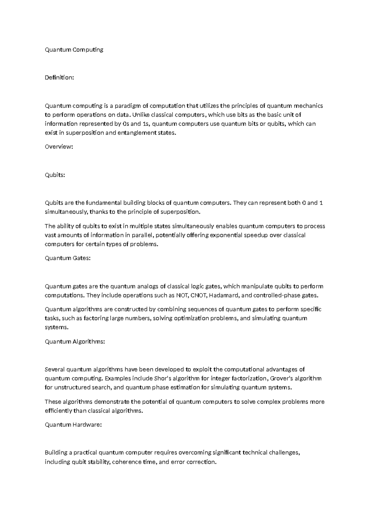 Quantum Computing - Quantum Computing Definition: Quantum computing is ...