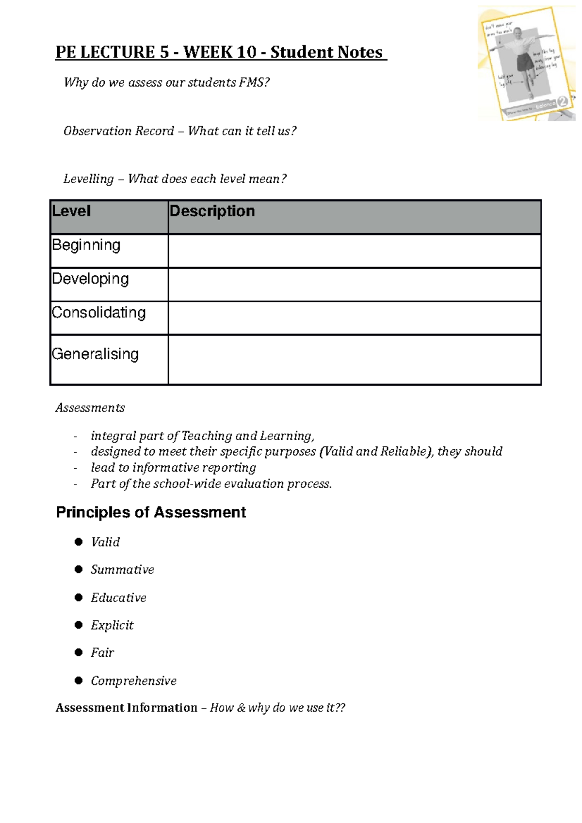 Lecture 10 Physical Education Notes - PE LECTURE 5 - WEEK 10 - Student ...