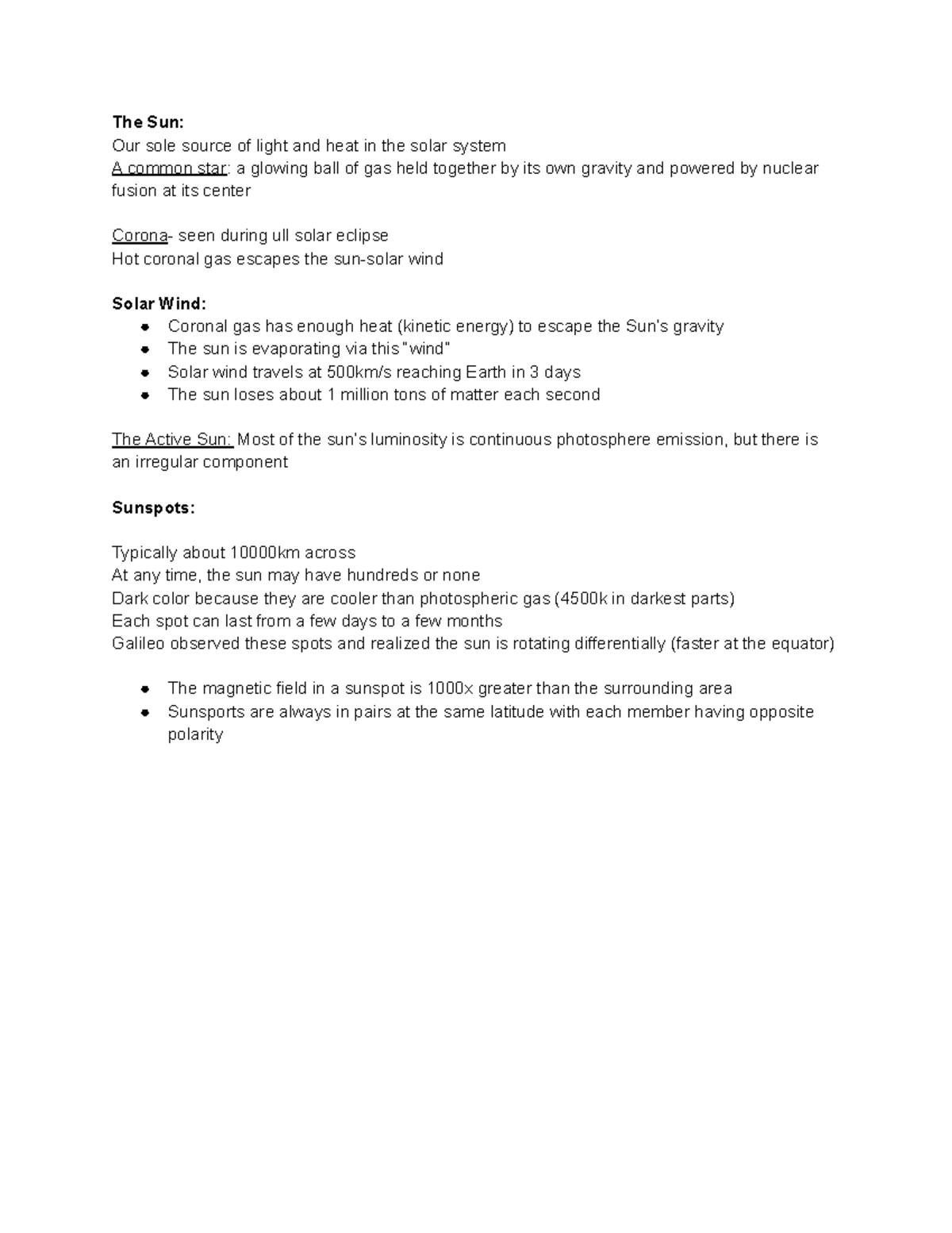 Chapter 9 The Sun - The Sun: Our sole source of light and heat in the ...