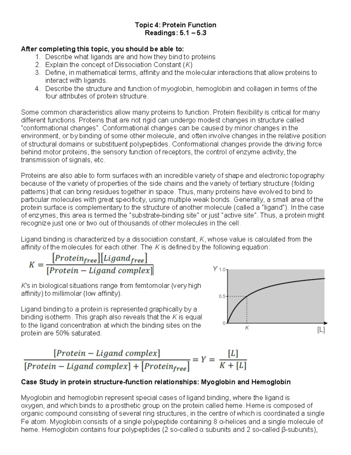 Topic 4 Note: protein function - Topic 4: Protein Function Readings: 5 – 5. After completing ...