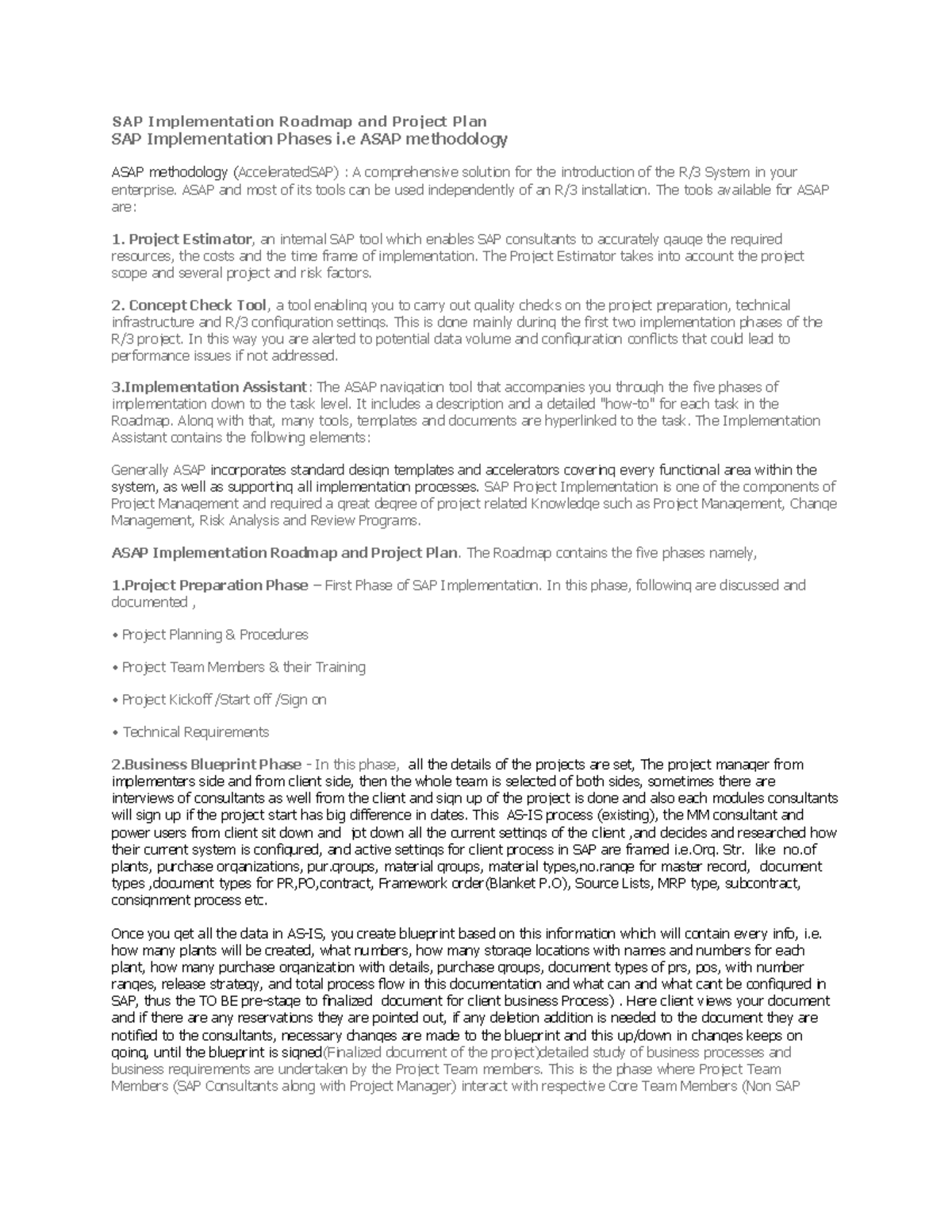 SAP Implementation Roadmap and Project Plan - ASAP and most of its ...