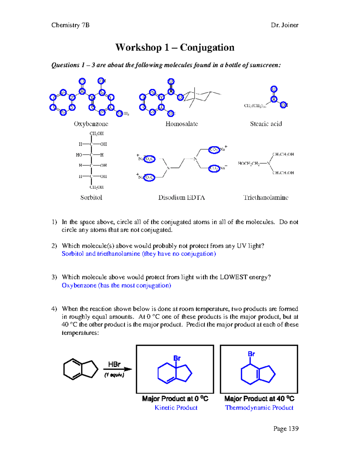 Ws1 - Workshop - Chemistry 7B Dr. Joiner Page 139 Workshop 1 ...