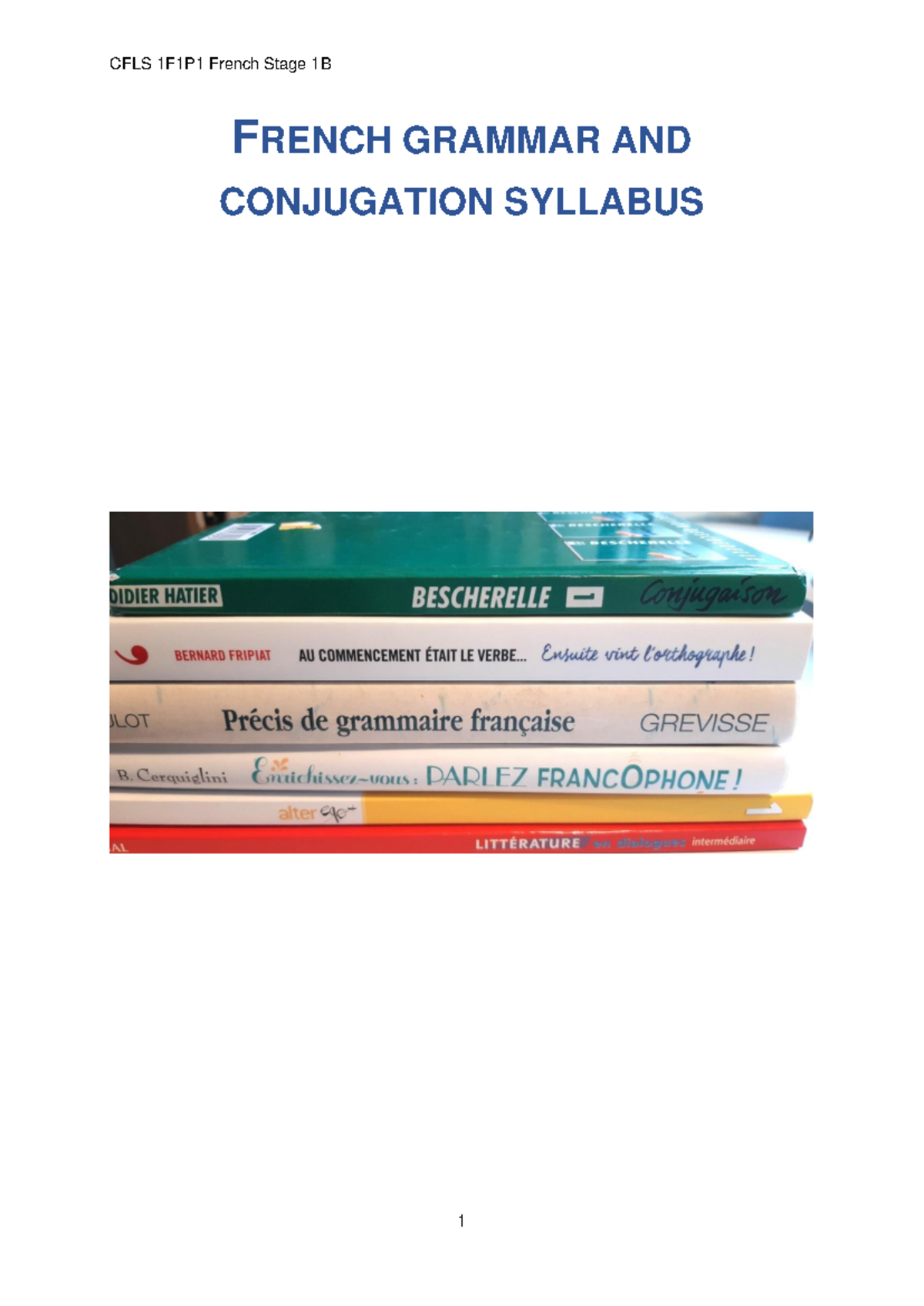 French grammar and conjugation syllabus - FRENCH GRAMMAR AND ...