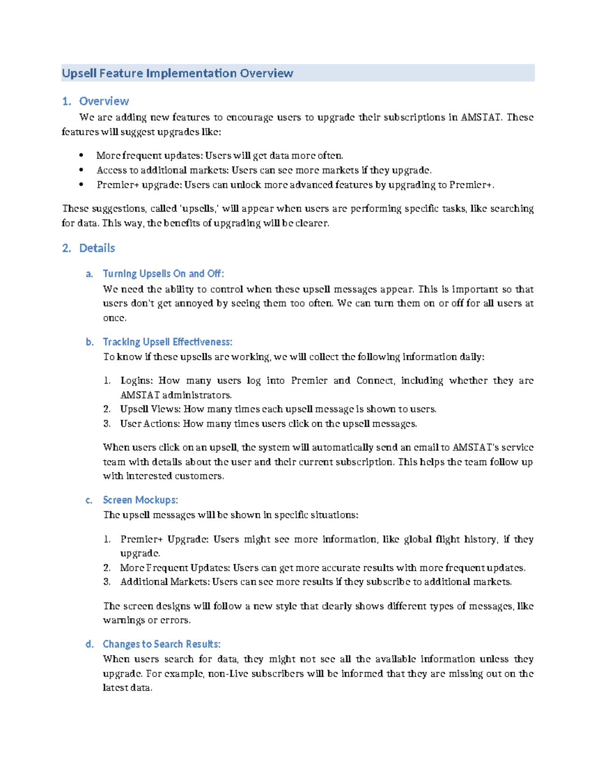 Upsell Requirements Document - Upsell Feature Implementation Overview 1 ...