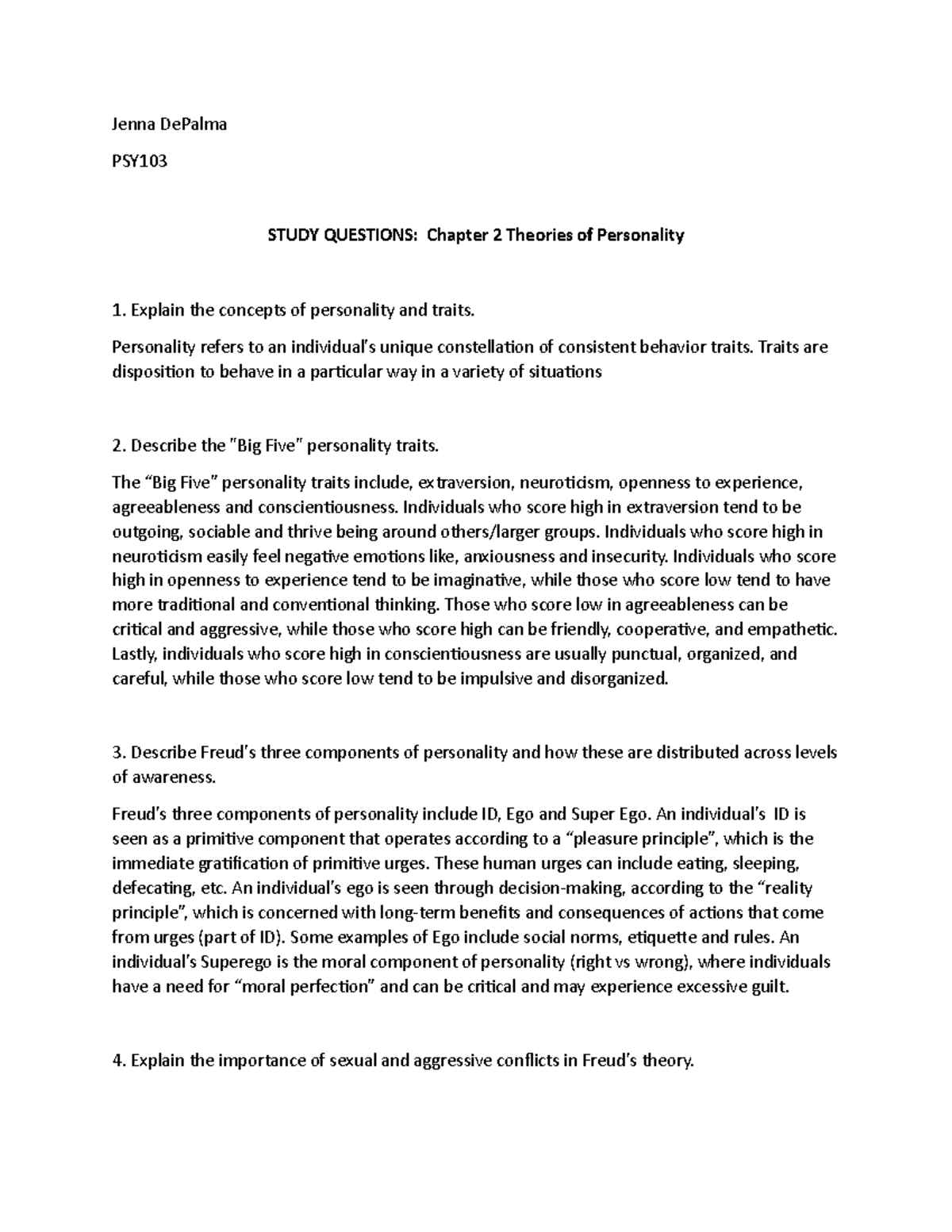 Mod3SG PSY103 - Module 3 Study guide questions and answers - Jenna ...