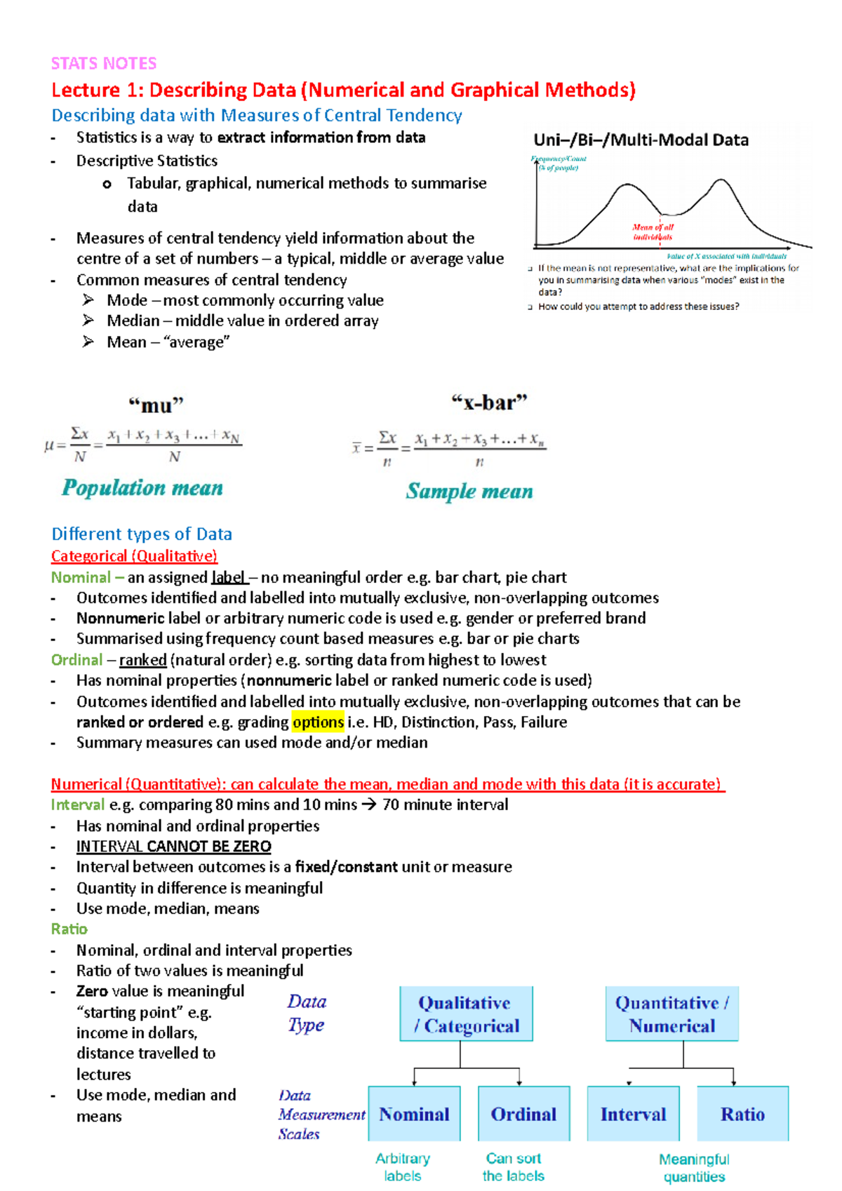 Stats Notes Stats Notes Lecture 1 Describing Data Numerical And Graphical Methods