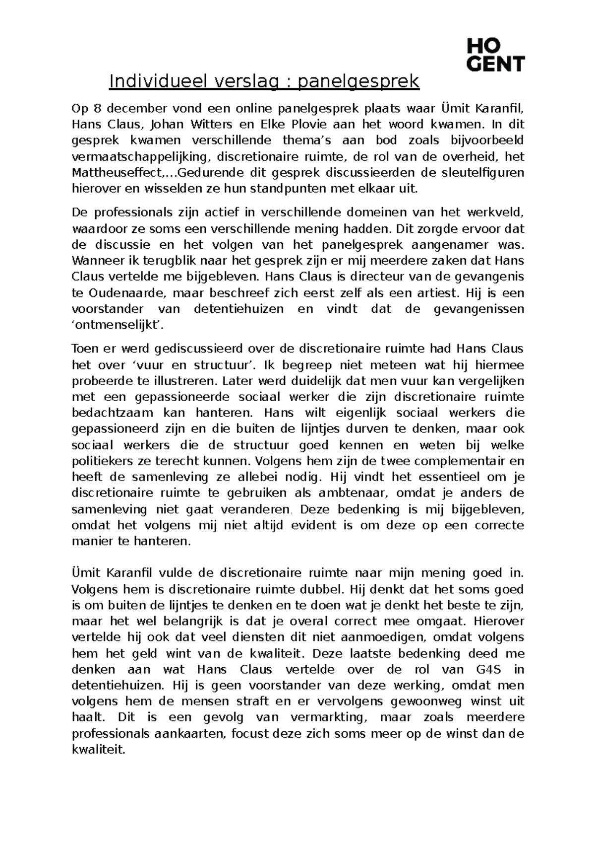 BBO Panelgesprek - Individueel verslag : panelgesprek Op 8 december ...