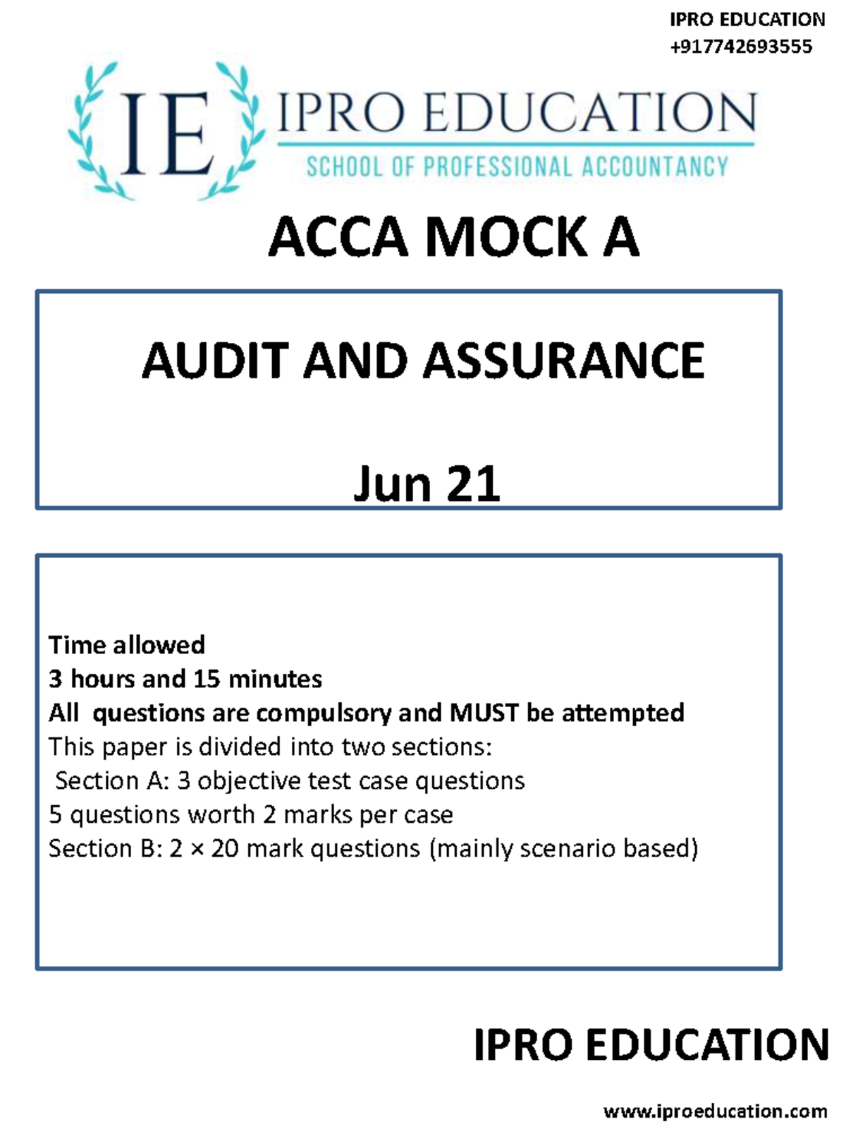 AA f8 JUN21 mock sol - AA June Mock - Time allowed 3 hours and 15 ...