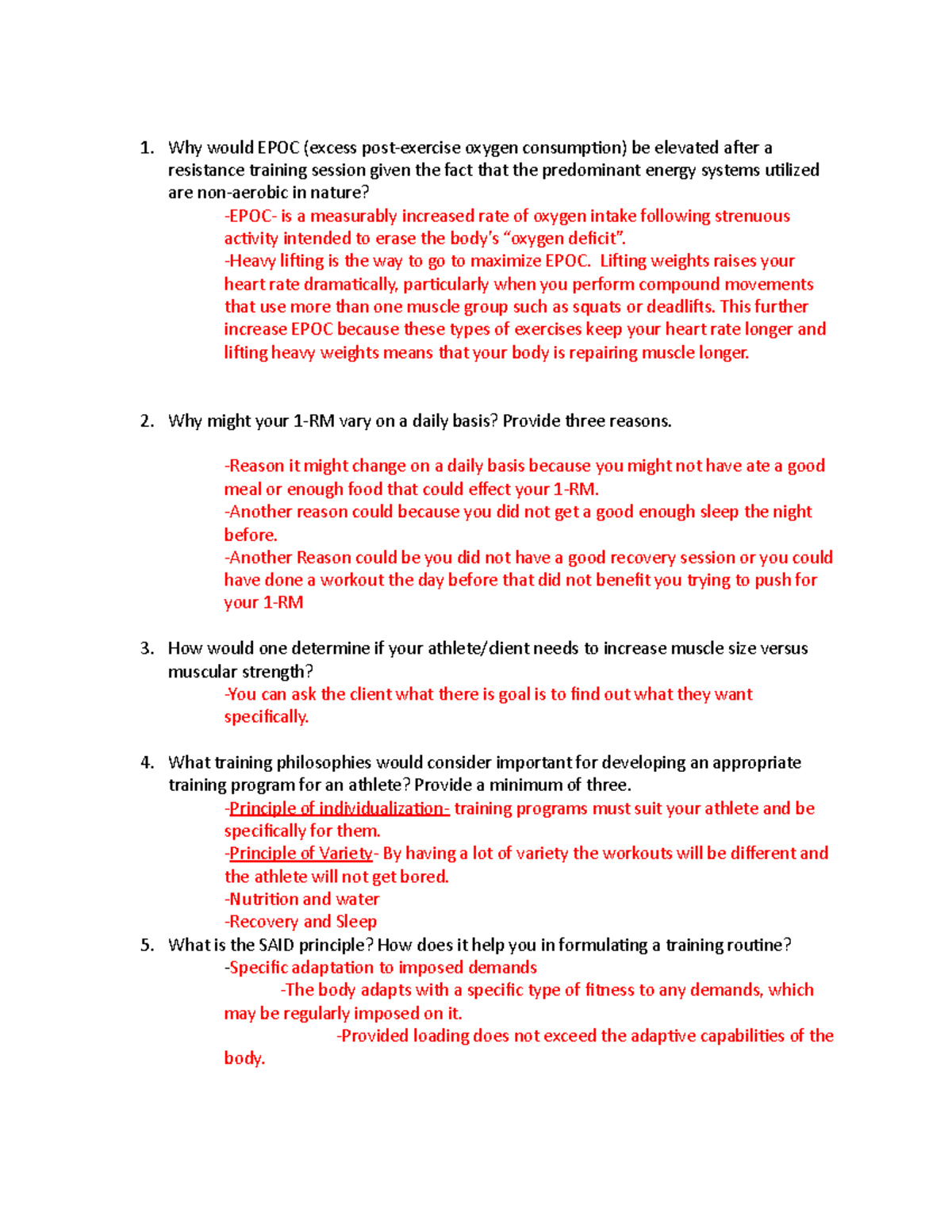 Final Exam Potential Questions-1 - Why would EPOC (excess post-exercise ...