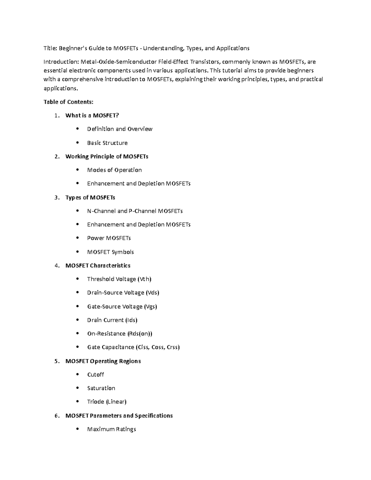 Mosfet Tutorial - ASDASDAS - Title: Beginner's Guide to MOSFETs - Understanding, Types, and ...