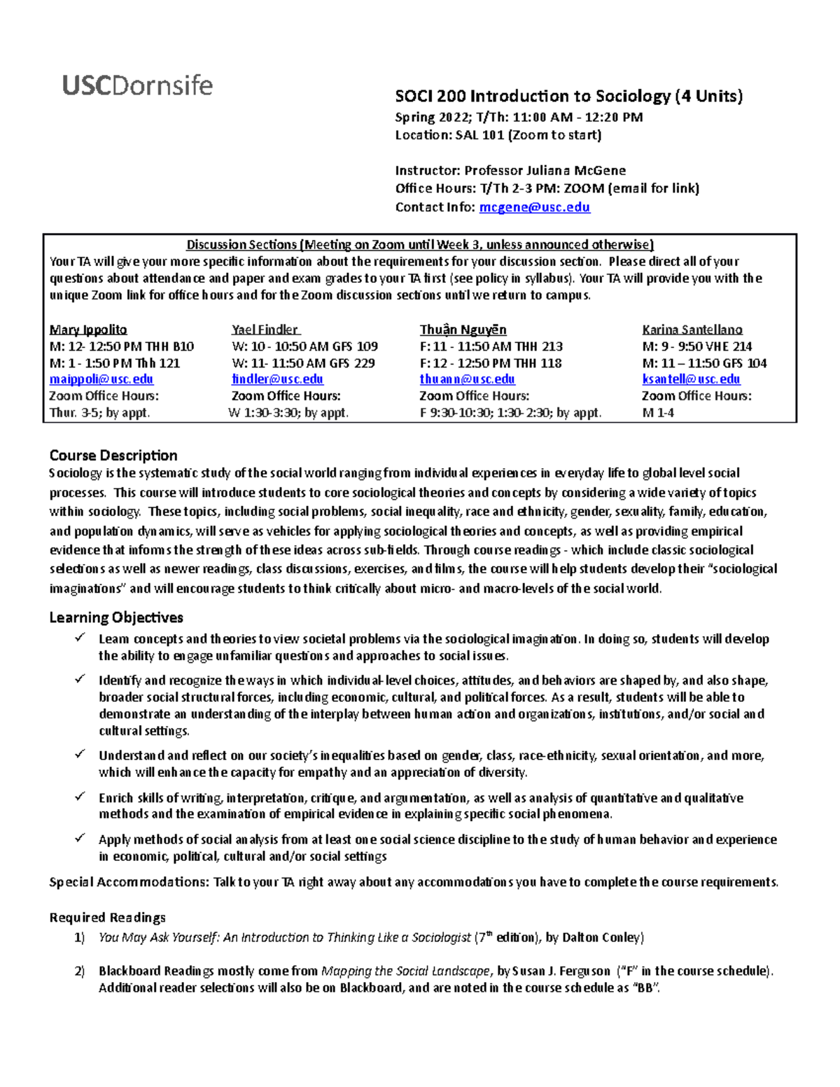 Mc Gene Introduction to Sociology Syllabus Spring 2022(1) (1) (20 ...