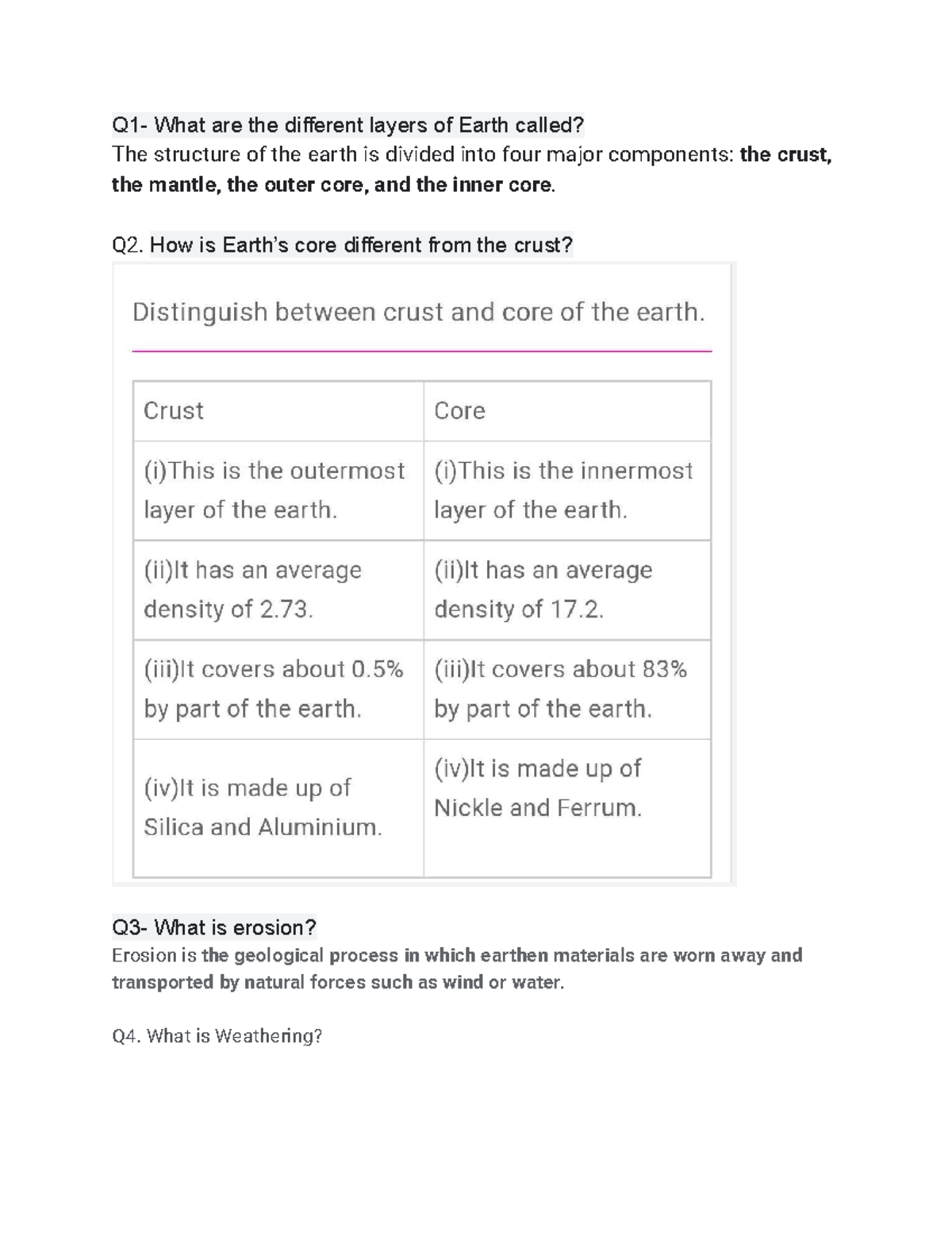 Rock cycle google from answer key - Q1- What are the different layers ...