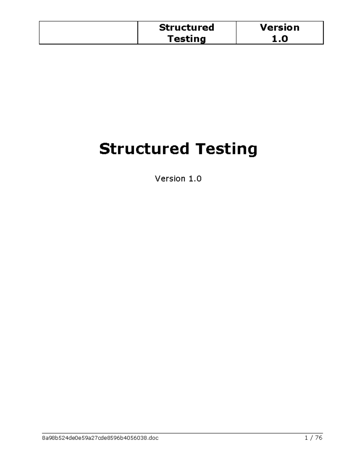 Software Development Structured Testing 1 Testing 1 Structured Testing Version 1 Testing