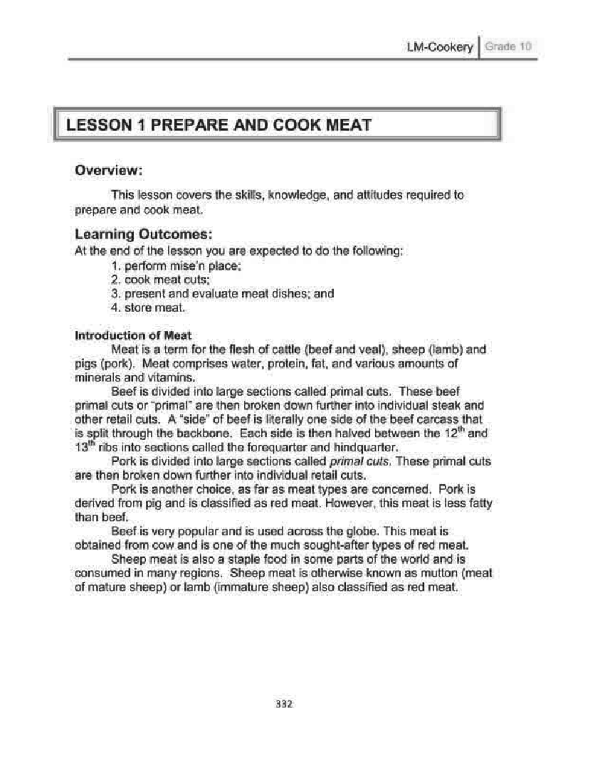 Prepare and Cook Meat 1 - Activity for cookery - Bachelor of Secondary ...
