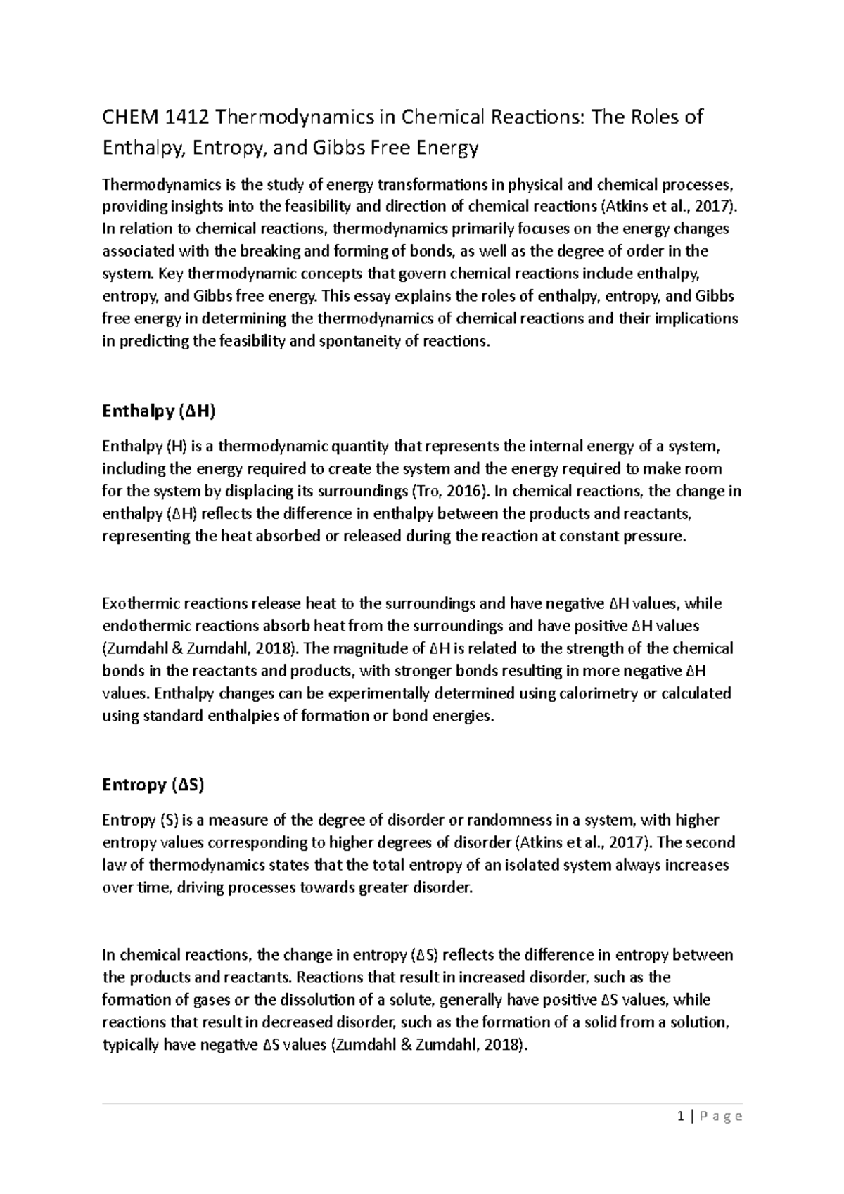 CHEM 1412 Thermodynamics in Chemical Reactions - , 2017). In relation ...