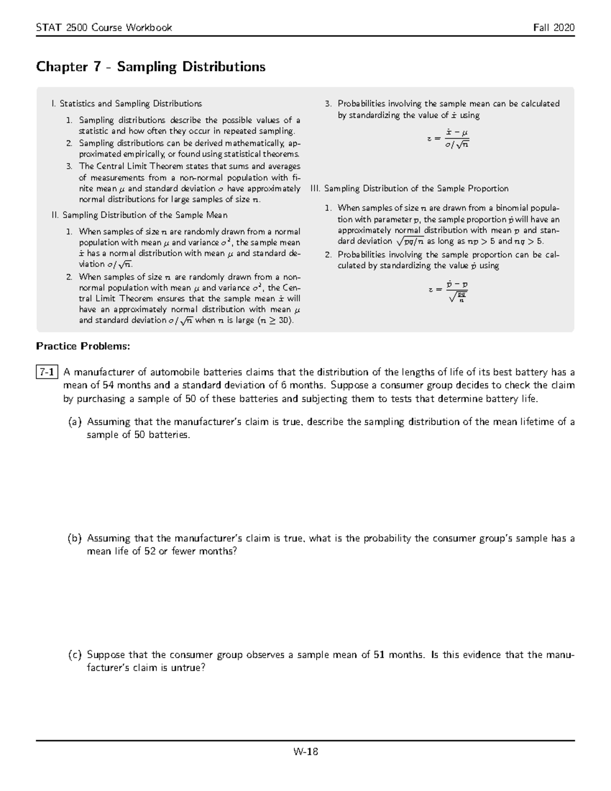 Workbook Ch7 - assignment for chapter 7 - STAT 2500 Course Workbook ...