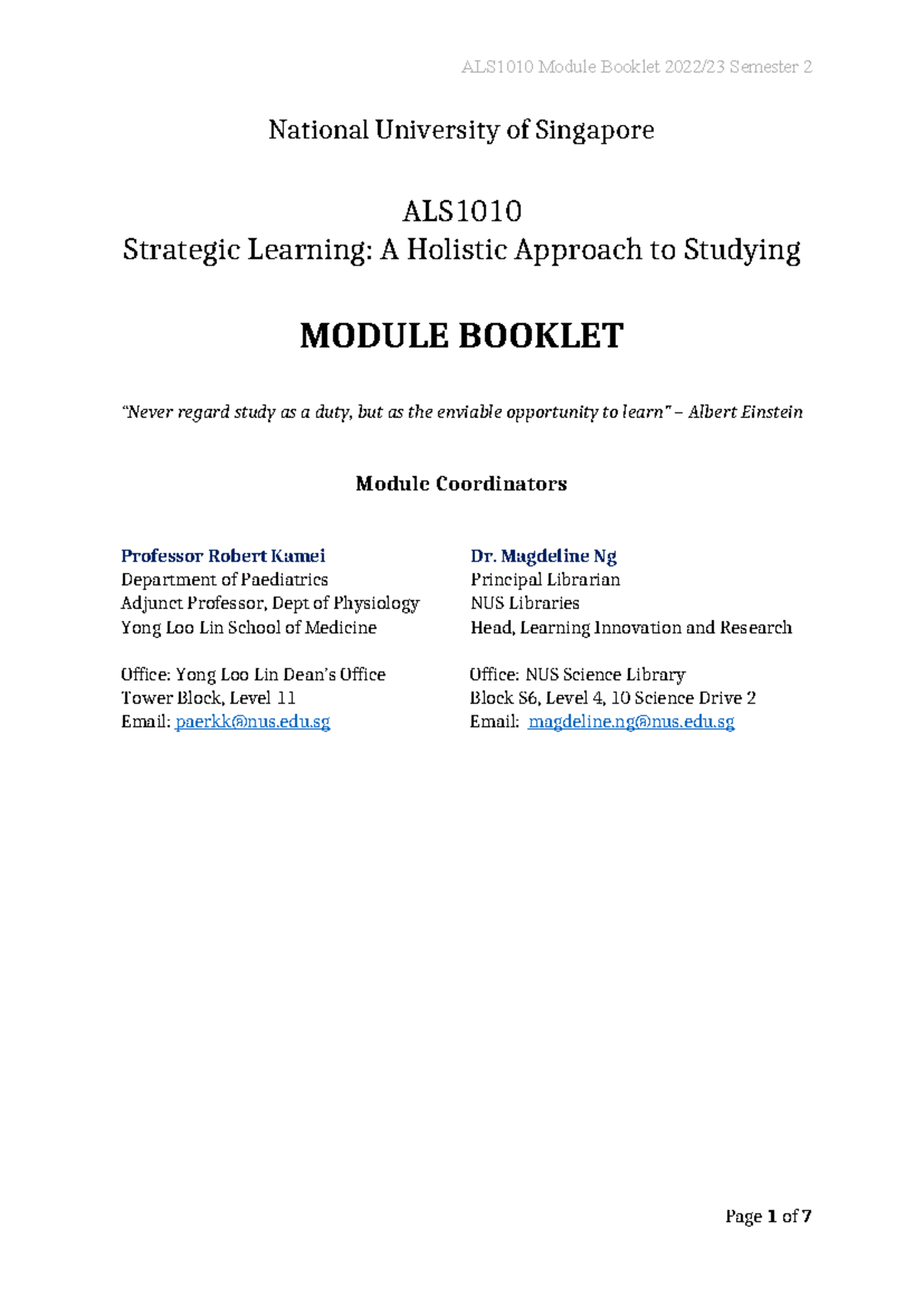 Module Booklet - ALS1010 AY23 24 Sem 2 - National University of ...