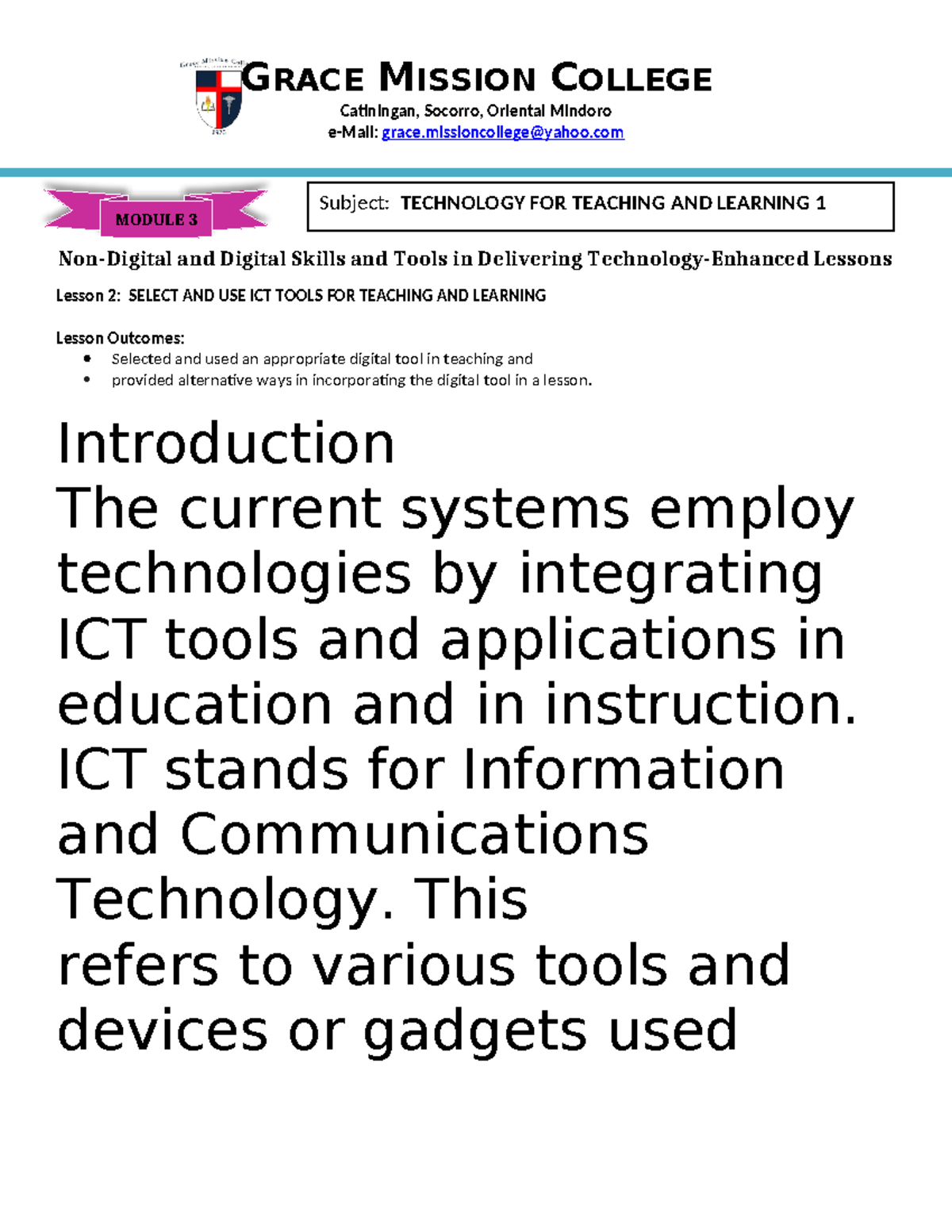 Answer Module-3-Lesson-2-Select-and-Use-ICT-Tools-for-teaching-and ...
