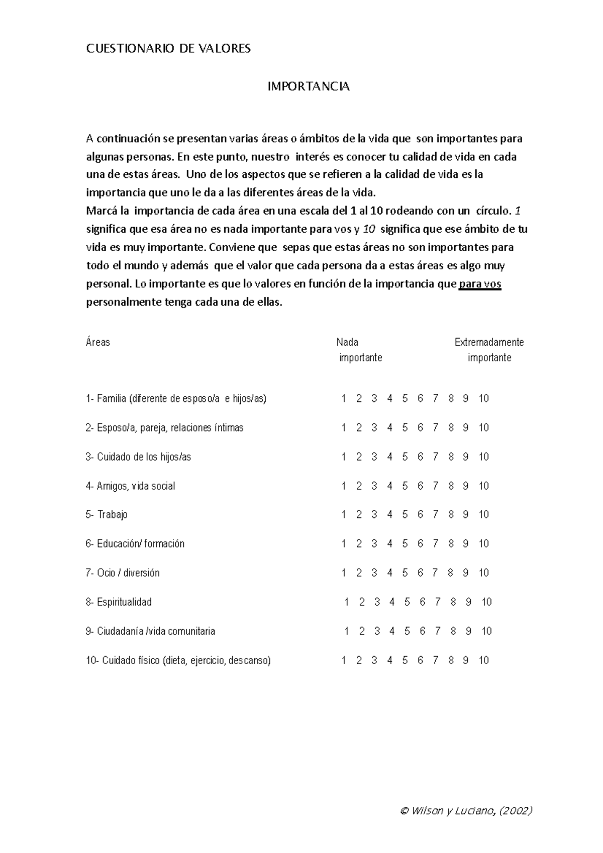 ACT CU~1 - terapia - CUESTIONARIO DE VALORES © Wilson y Luciano, (2002 ...