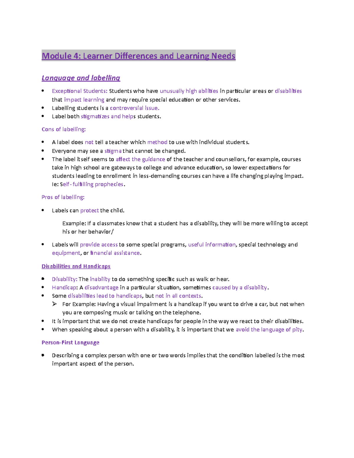 Module 4 Learner Differences and Learning Needs - Labelling students is a controversial issue ...