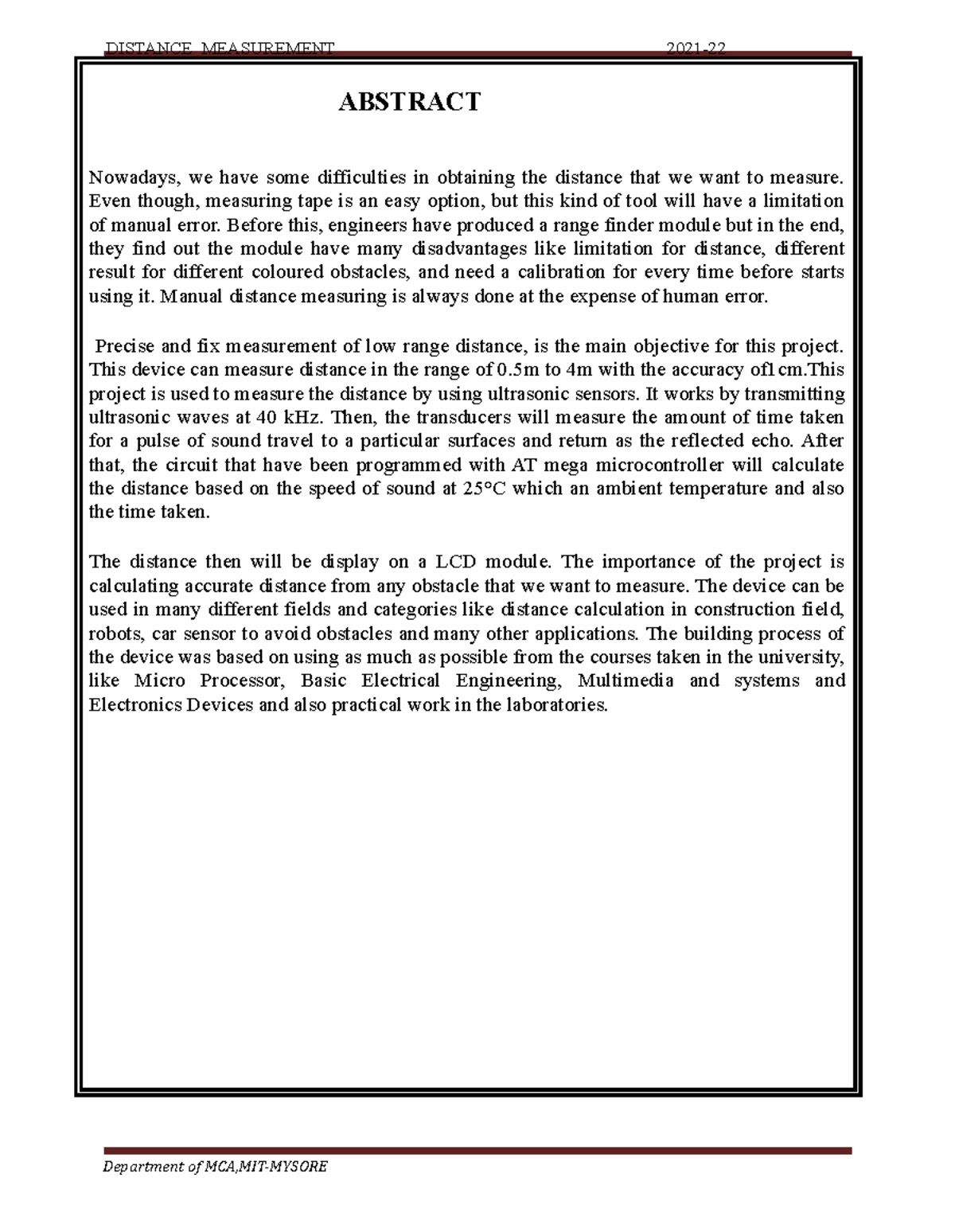 Iot distance measurement report - ABSTRACT Nowadays, we have some ...