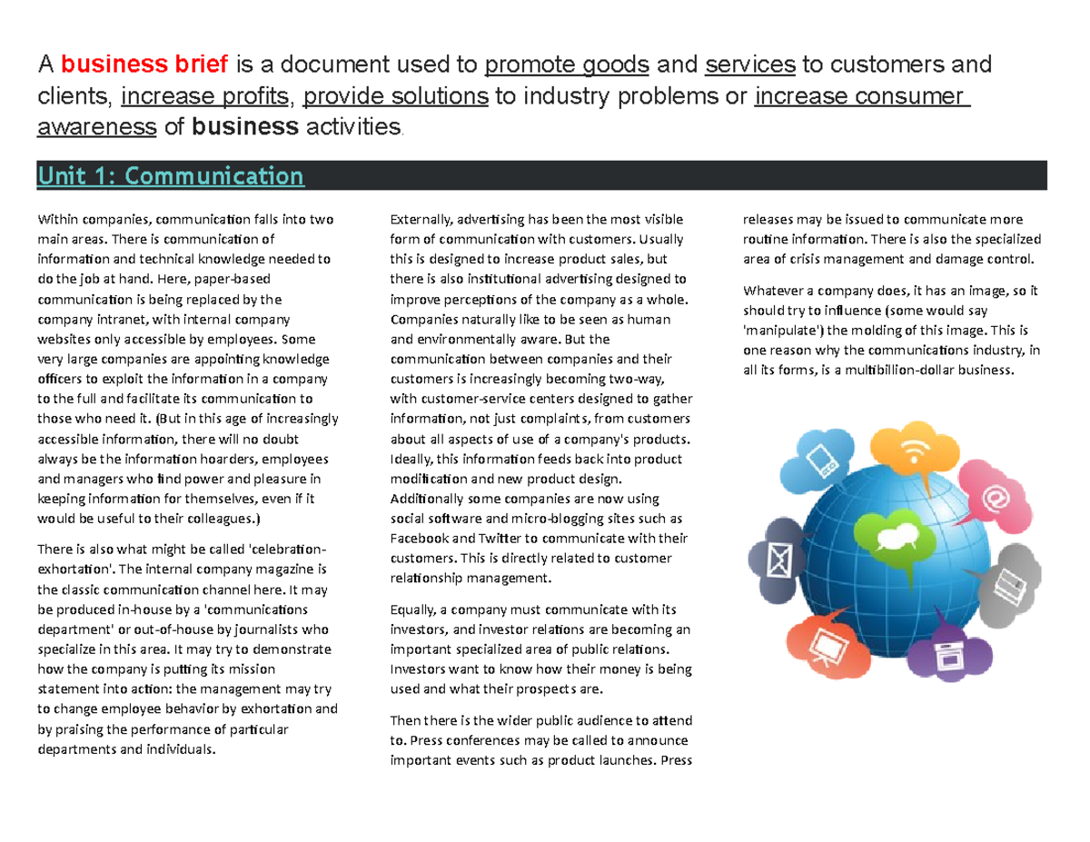 Business Brief- U1 Communication ENM301_ fpt - IMC Marketing 304 - FPT ...