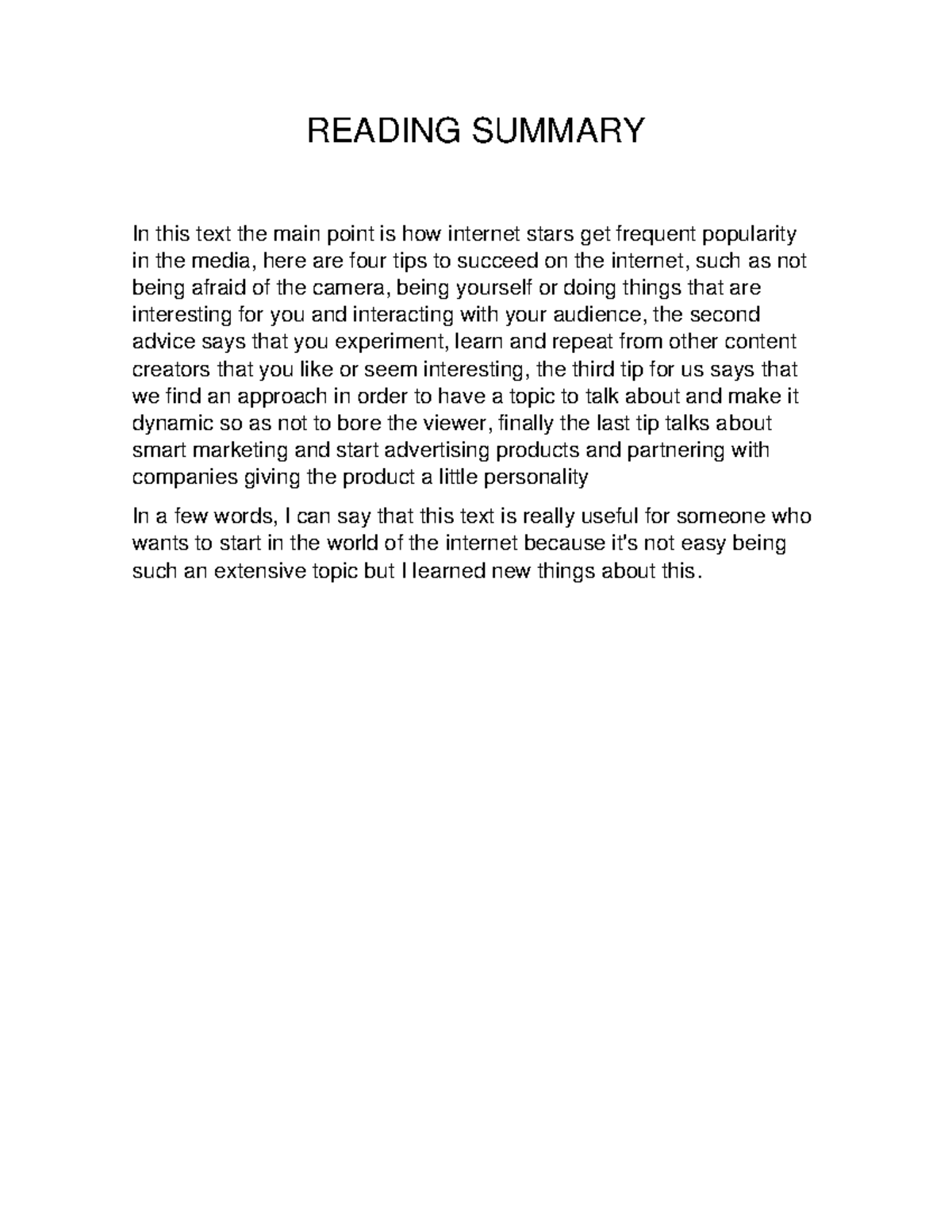 Reading Summary - crack libro pro - READING SUMMARY In this text the ...